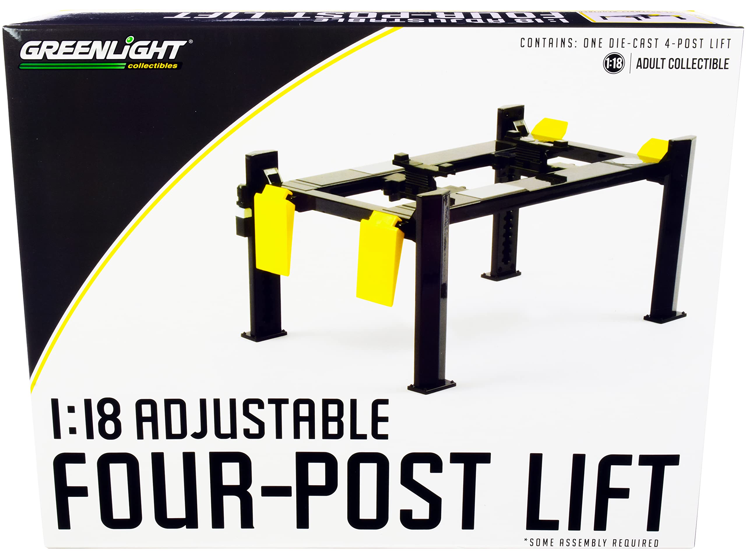 Greenlight 13591 Four-Post Lift - Dark Gray with Yellow Ramps 1/18 Scale Diecast