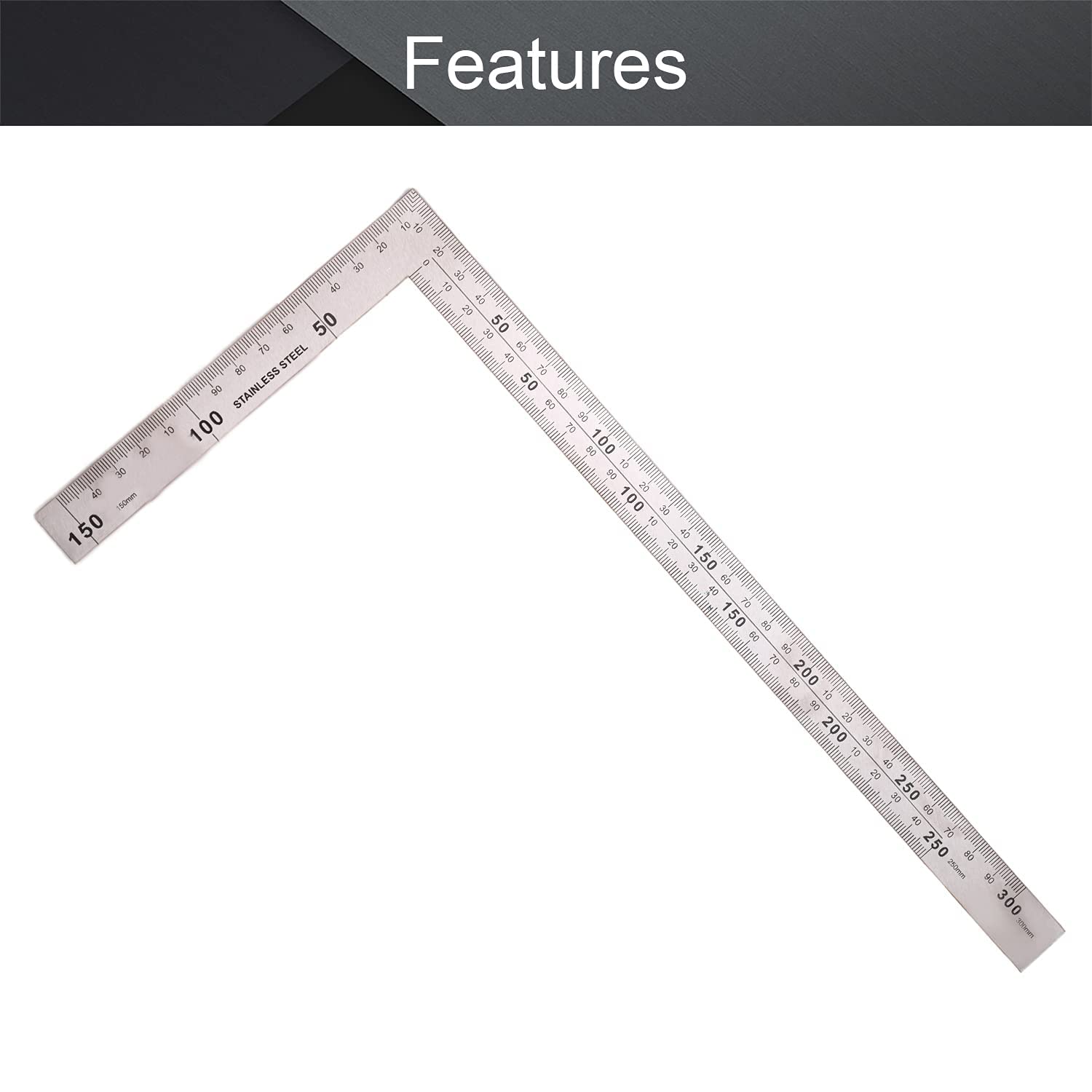 Jutagoss 150mmx300mm/(6"x12") Thickened High-end Square Stainless Steel Framing Square Right Angle Ruler Thicken Try Square Ruler Tools for Carpenter Engineer 1Pcs