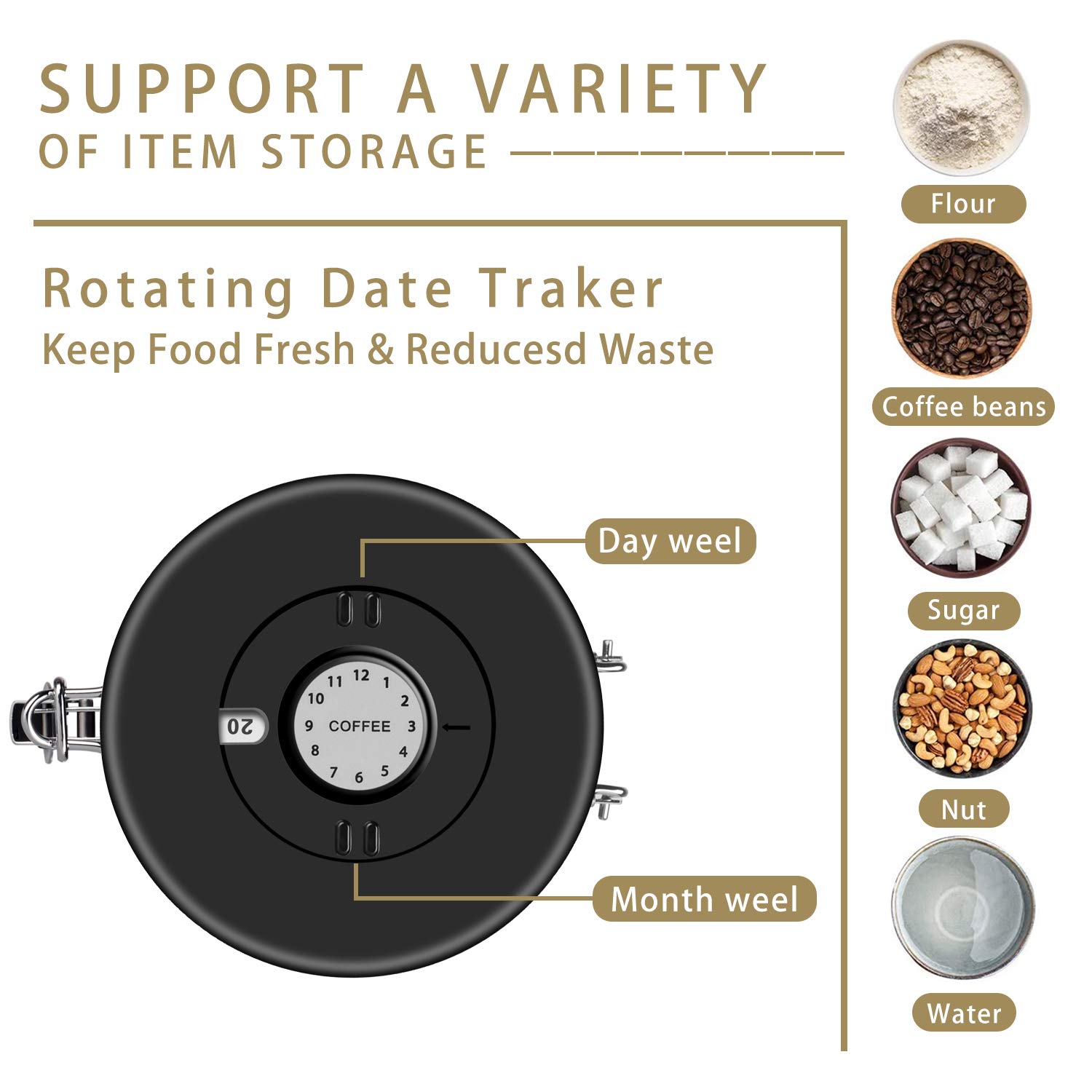 malmo Coffee Canister,Airtight Coffee Container with Date Tracker Lid, Stainless Steel Canister for Kitchen Food Storage 9oz, Black (22, Cylinder, 1, KF) (GY 9oz)