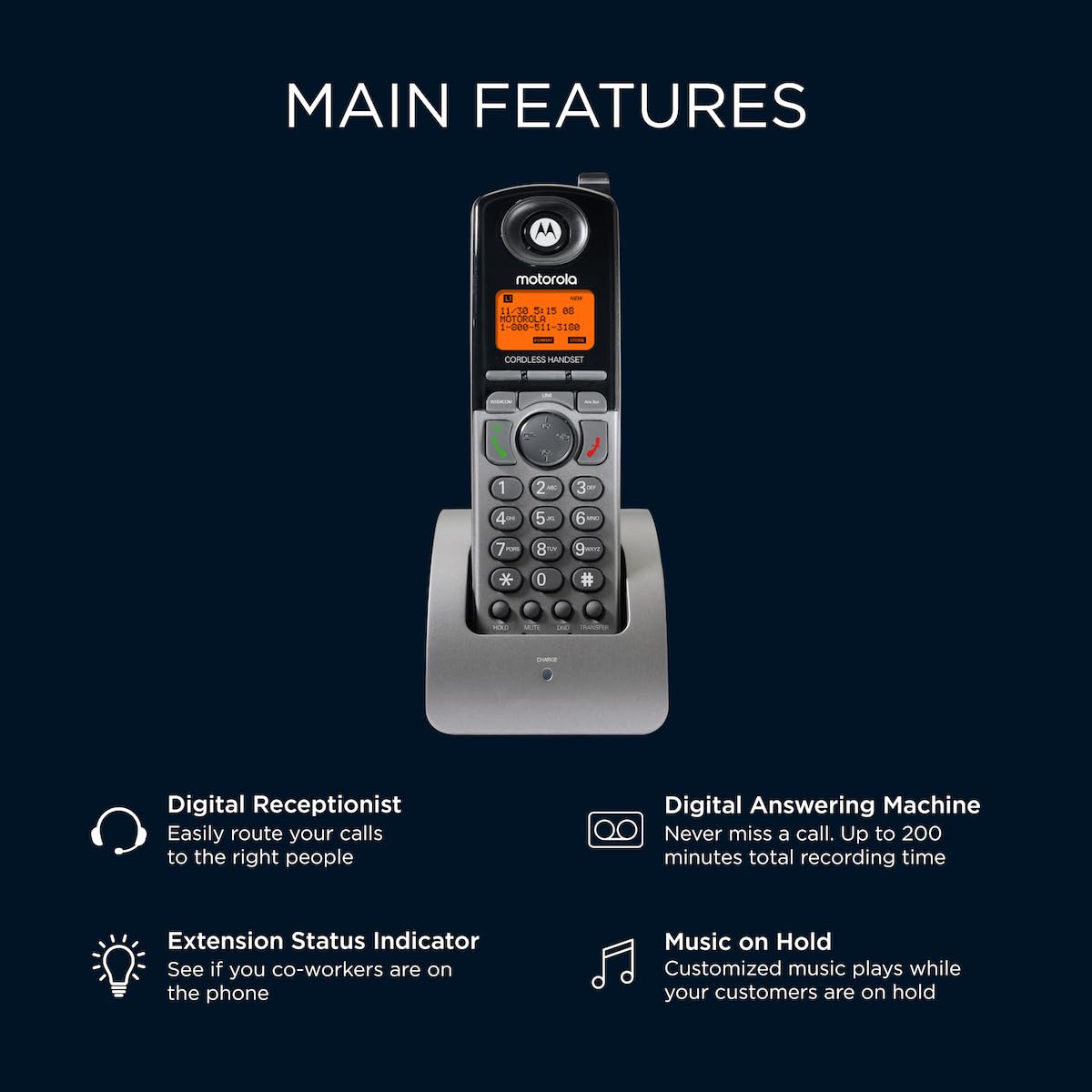 Motorola ML1200 DECT 6.0 Expandable 4-line Business Phone System with Voicemail, Digital Receptionist and Music on Hold, Black,