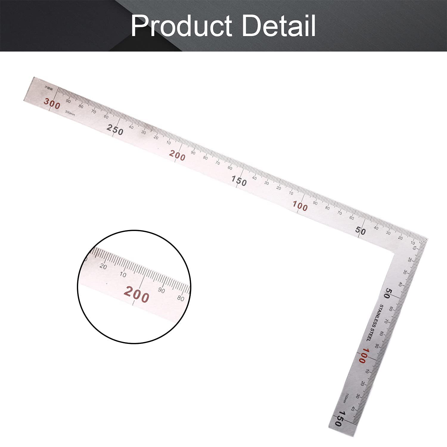 Jutagoss 150mmx300mm/(6"x12") Thickened High-end Square Stainless Steel Framing Square Right Angle Ruler Thicken Try Square Ruler Tools for Carpenter Engineer 1Pcs