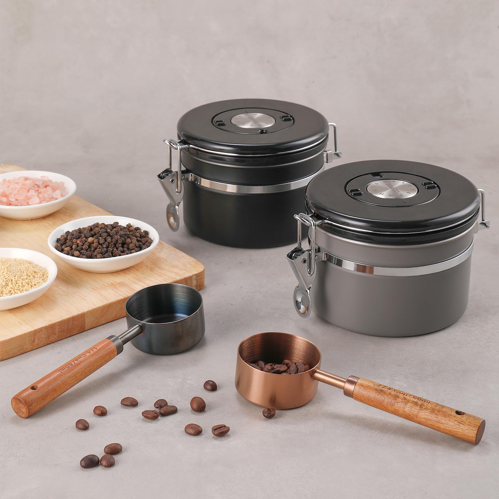 malmo Coffee Canister,Airtight Coffee Container with Date Tracker Lid, Stainless Steel Canister for Kitchen Food Storage 9oz, Black (22, Cylinder, 1, KF) (GY 9oz)