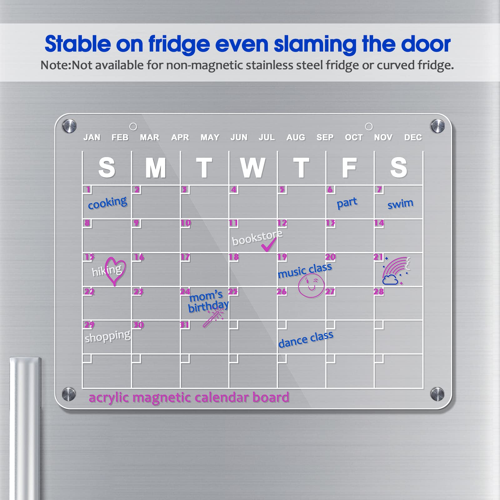 Acrylic Magnetic Dry Erase Board,MOOACE Adhesive Calendar Planner Board for Fridge and Wall Set of 2,Includes 6 Magnetic Markers with 3 Colors,Pen Holder,Clean Cloth and Self Adhesive Wall Hooks