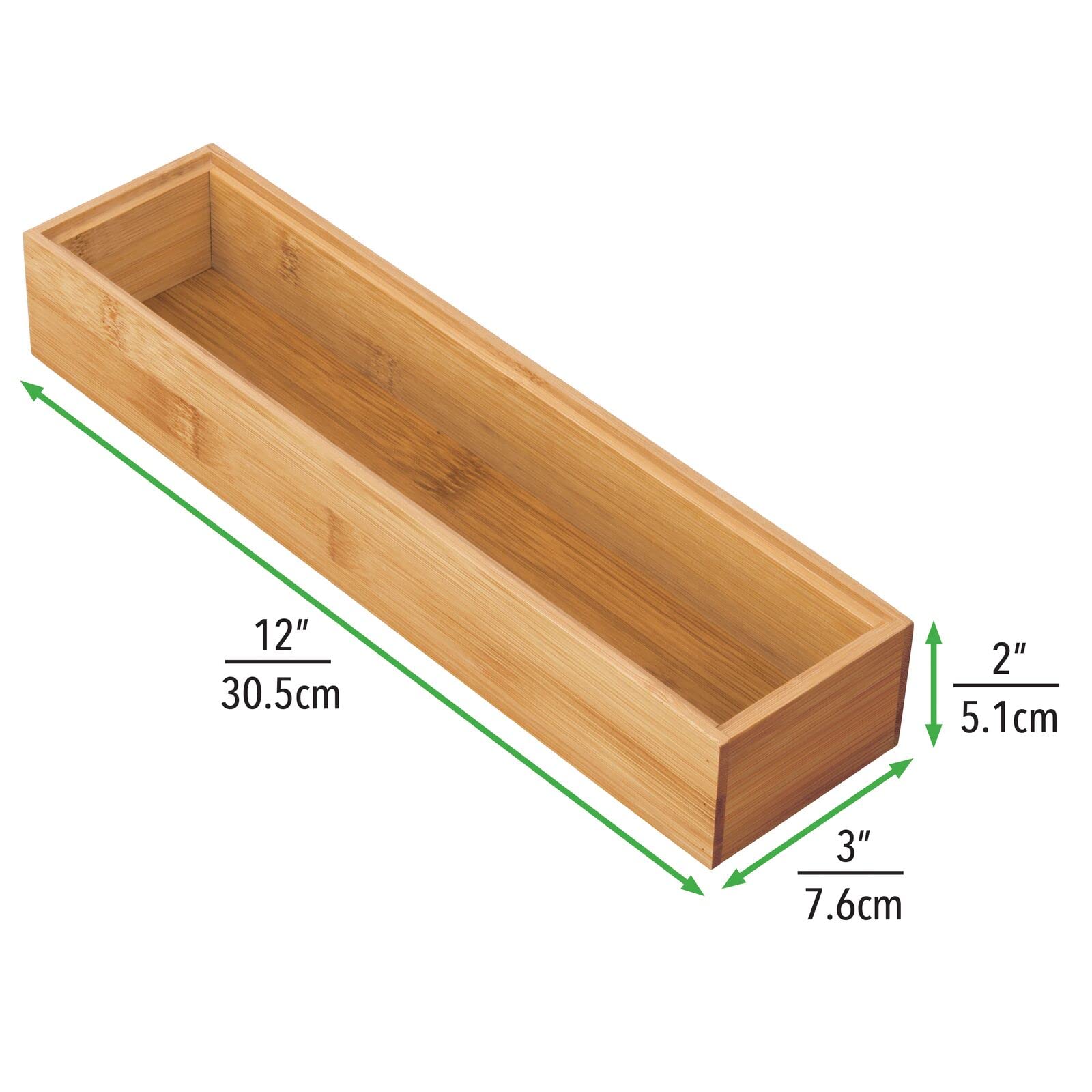 mDesign Slim Wooden Bamboo Drawer Organizer - 12" Long Stackable Storage Box Tray for Kitchen Drawers/Cabinet - Utensil, Silverware, Spatula, Flatware Holder - Echo Collection, 4 Pack, Natural Wood