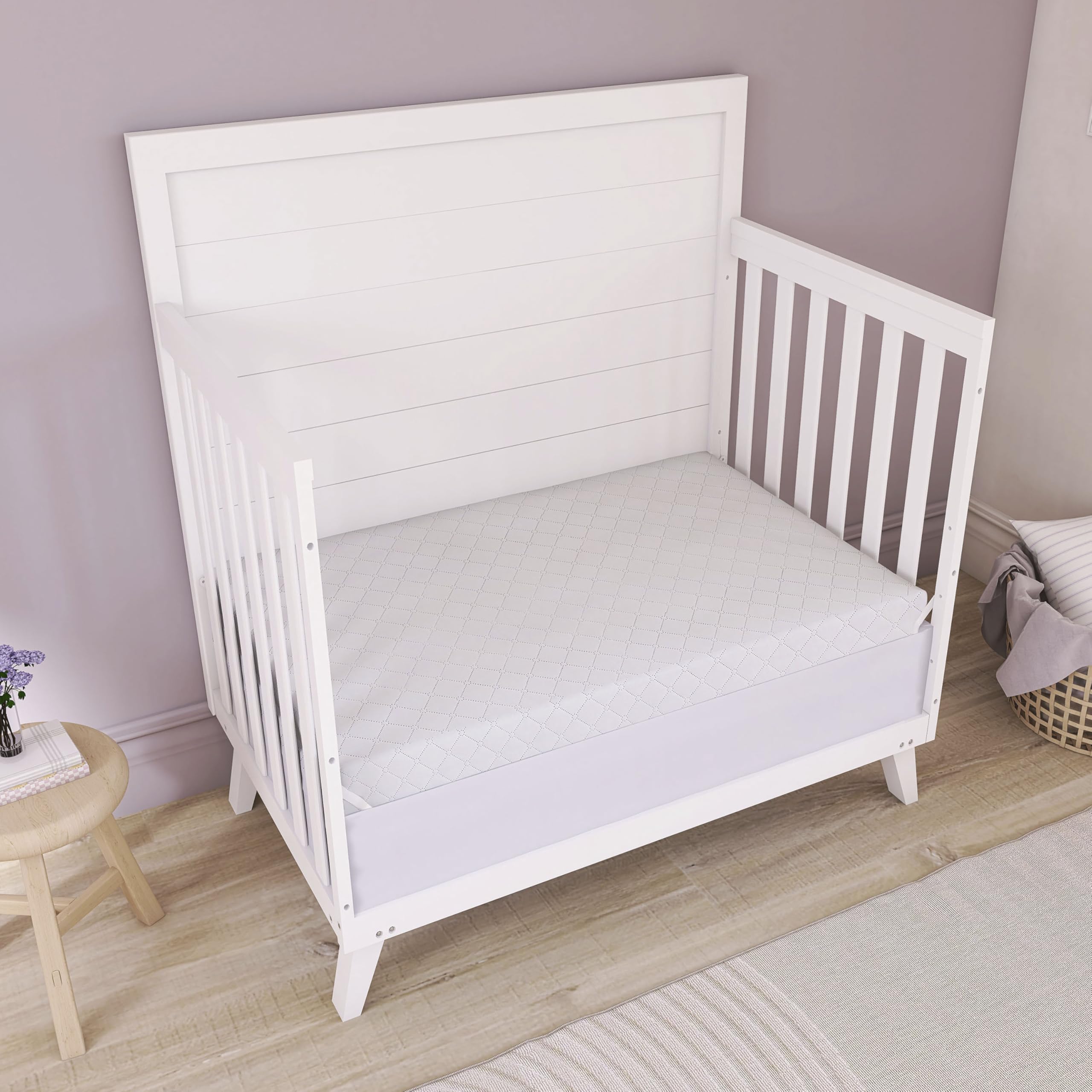 Dream On Me Holly 3” Fiber Portable, Greenguard Gold Certified, Waterproof Vinyl Cover, Lightweight Mini Crib Mattress, White