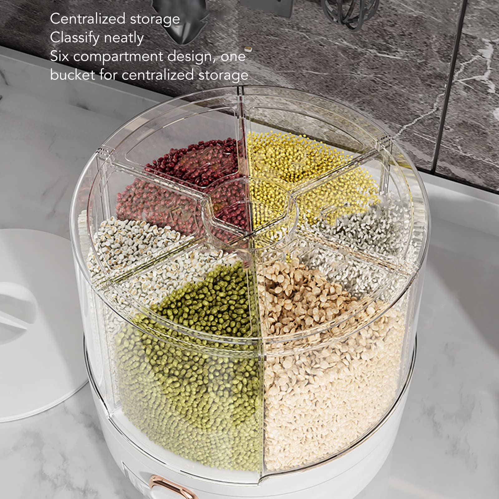 Rice Grain Storage Container, 360 Rotating Grain Storage, Clear Food Dispenser with Drainage Cup, Large Capacity Dry Food Storage Bin, Cereal Dispenser with Measuring Cylinder for Kitchen(Small Size)