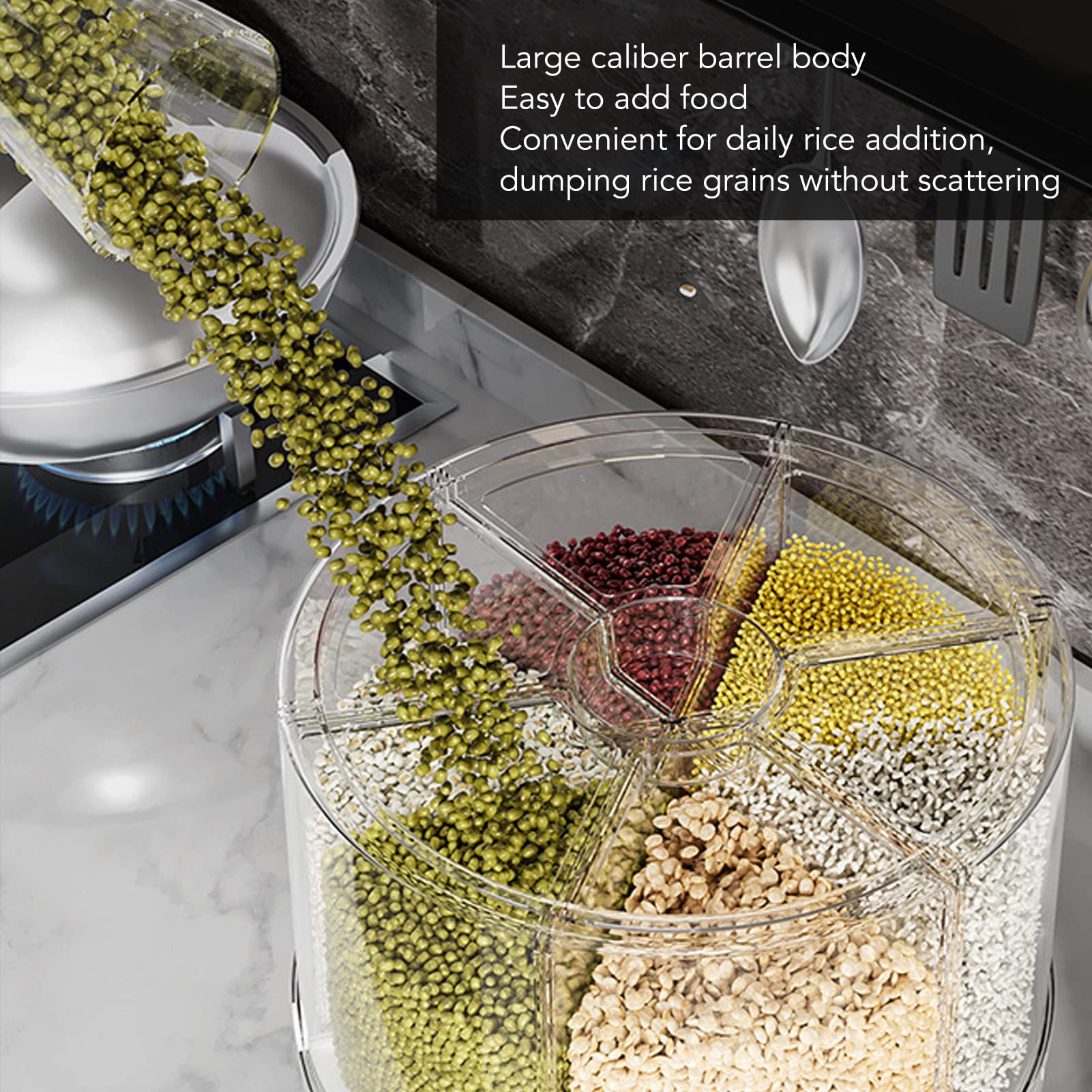 Rice Grain Storage Container, 360 Rotating Grain Storage, Clear Food Dispenser with Drainage Cup, Large Capacity Dry Food Storage Bin, Cereal Dispenser with Measuring Cylinder for Kitchen(Small Size)
