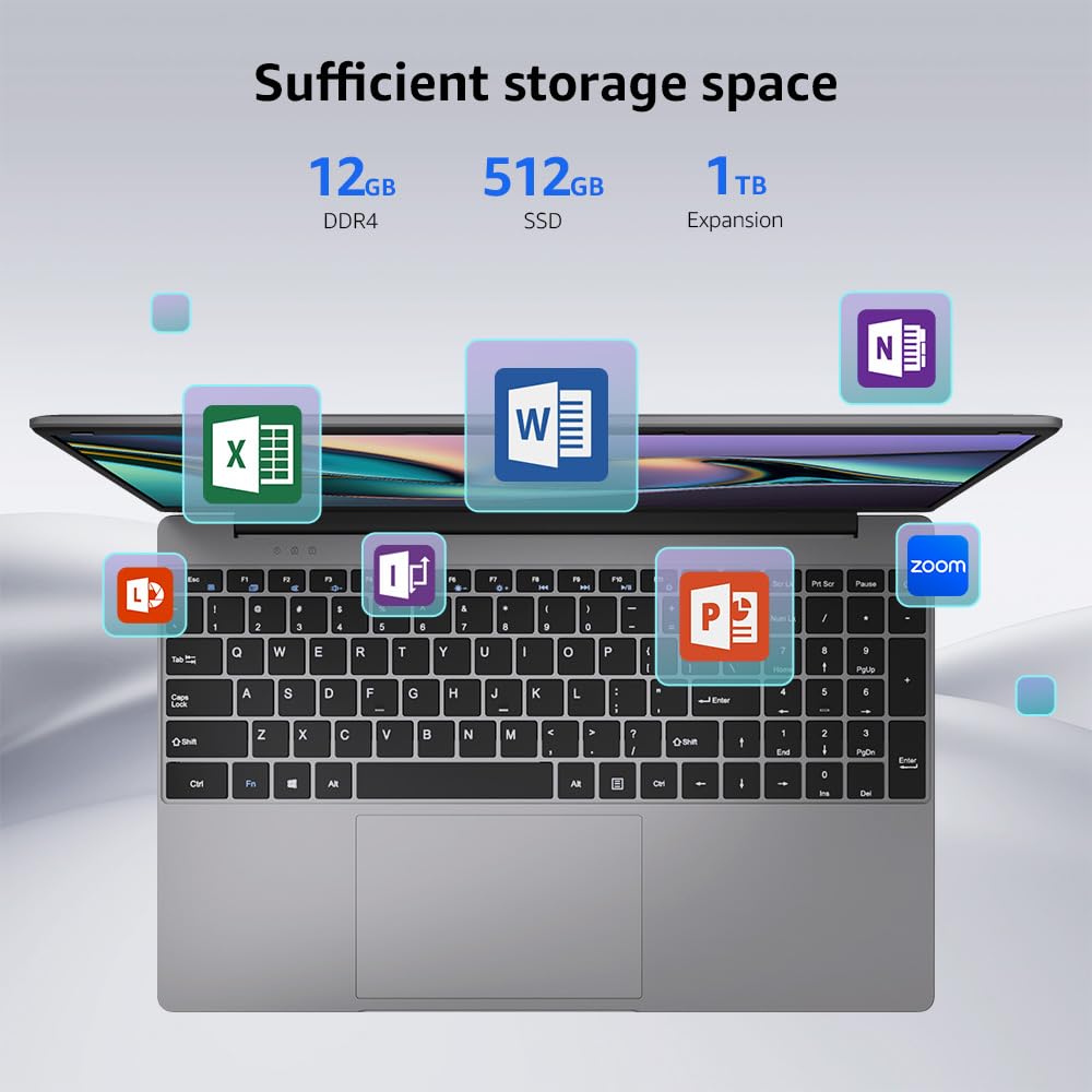 ApoloSign Windows Laptop, 12GB RAM, 512GB SSD(Expandable 1T) 15.6-inch Laptop Computer, 1080P FHD Display, Intel Jasper Lake N5095, Up to 2.8GHz Slim Computer with 2.4G/5G WiFi, 2 Speakers-Gray