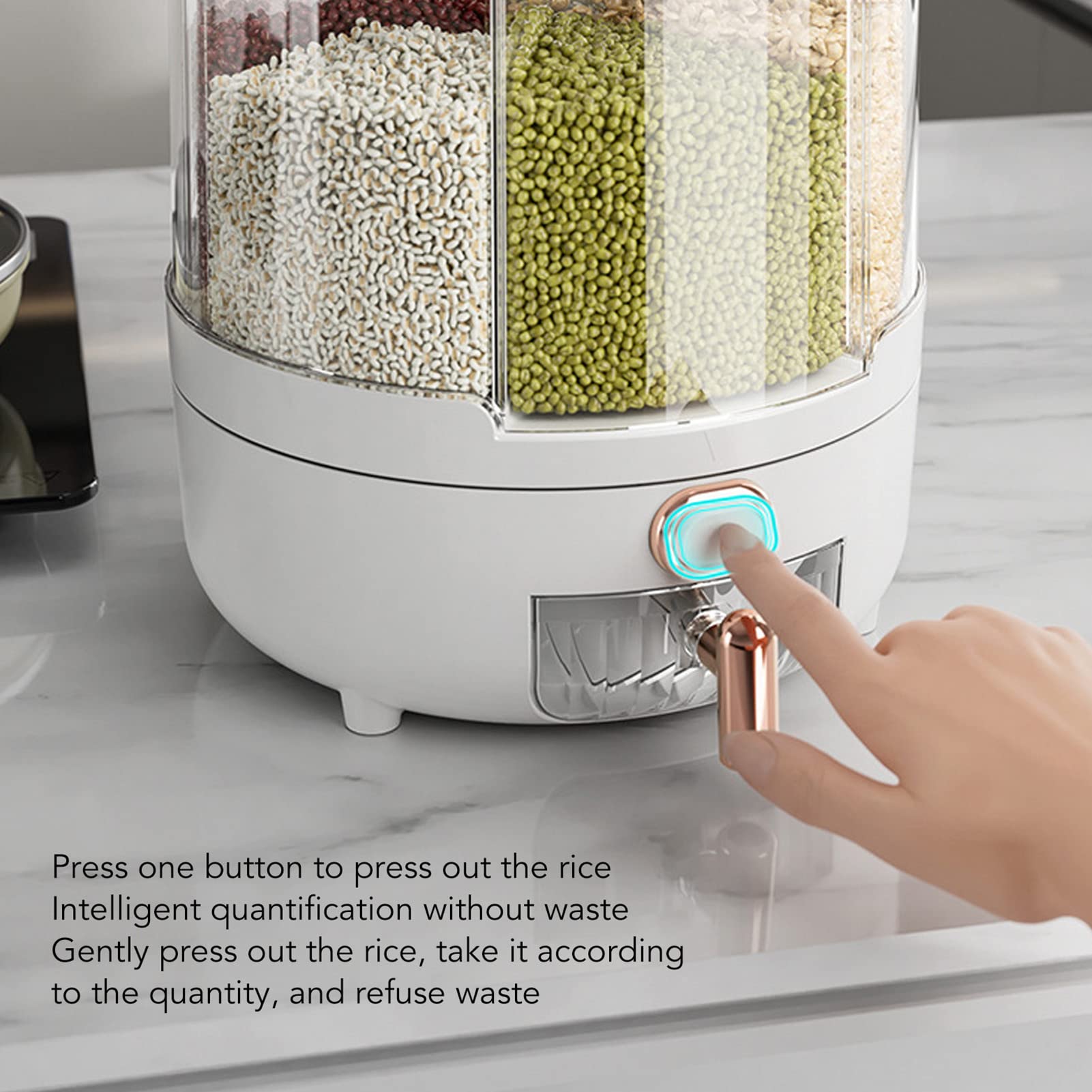 Rice Grain Storage Container, 360 Rotating Grain Storage, Clear Food Dispenser with Drainage Cup, Large Capacity Dry Food Storage Bin, Cereal Dispenser with Measuring Cylinder for Kitchen(Small Size)