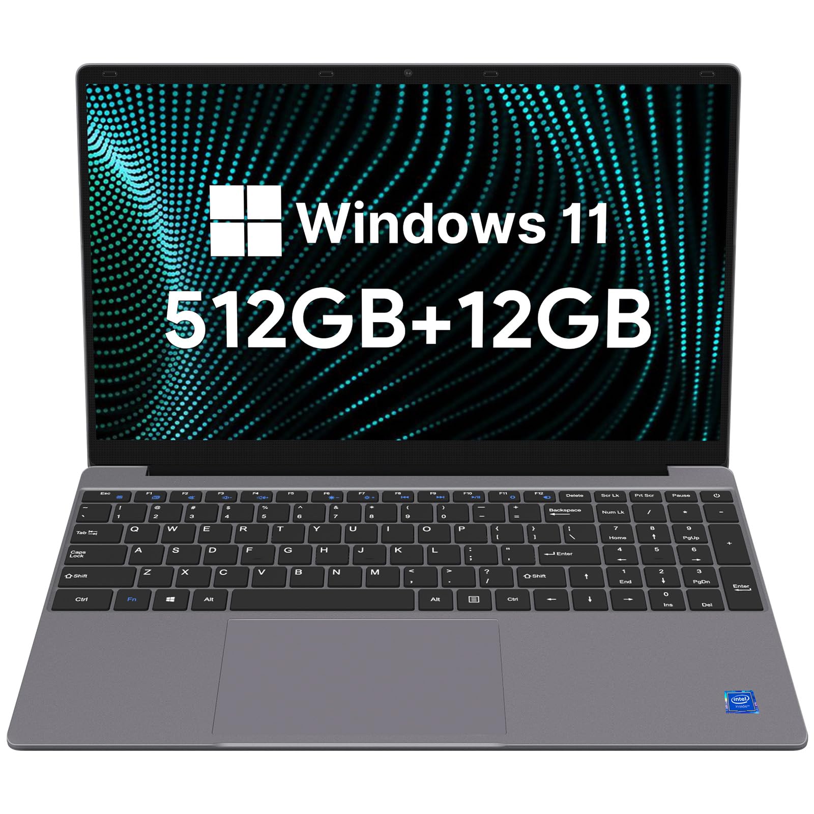 ApoloSign Windows Laptop, 12GB RAM, 512GB SSD(Expandable 1T) 15.6-inch Laptop Computer, 1080P FHD Display, Intel Jasper Lake N5095, Up to 2.8GHz Slim Computer with 2.4G/5G WiFi, 2 Speakers-Gray
