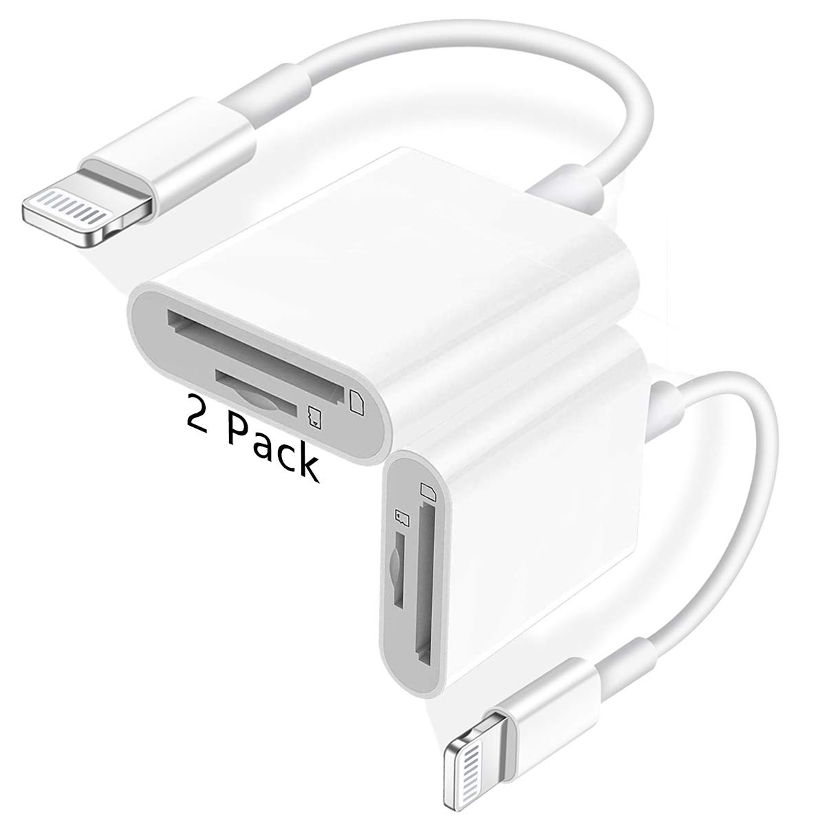 2 Pack-SD Card Reader for iPhone iPad Camera, 2 in 1 Lightning to SD & TF Card Reader Adapter Portable Micro SD Card Reader for iPhone 14/13/12/11/X/XR/8/7/iPad, No Application Required,Plug and Play
