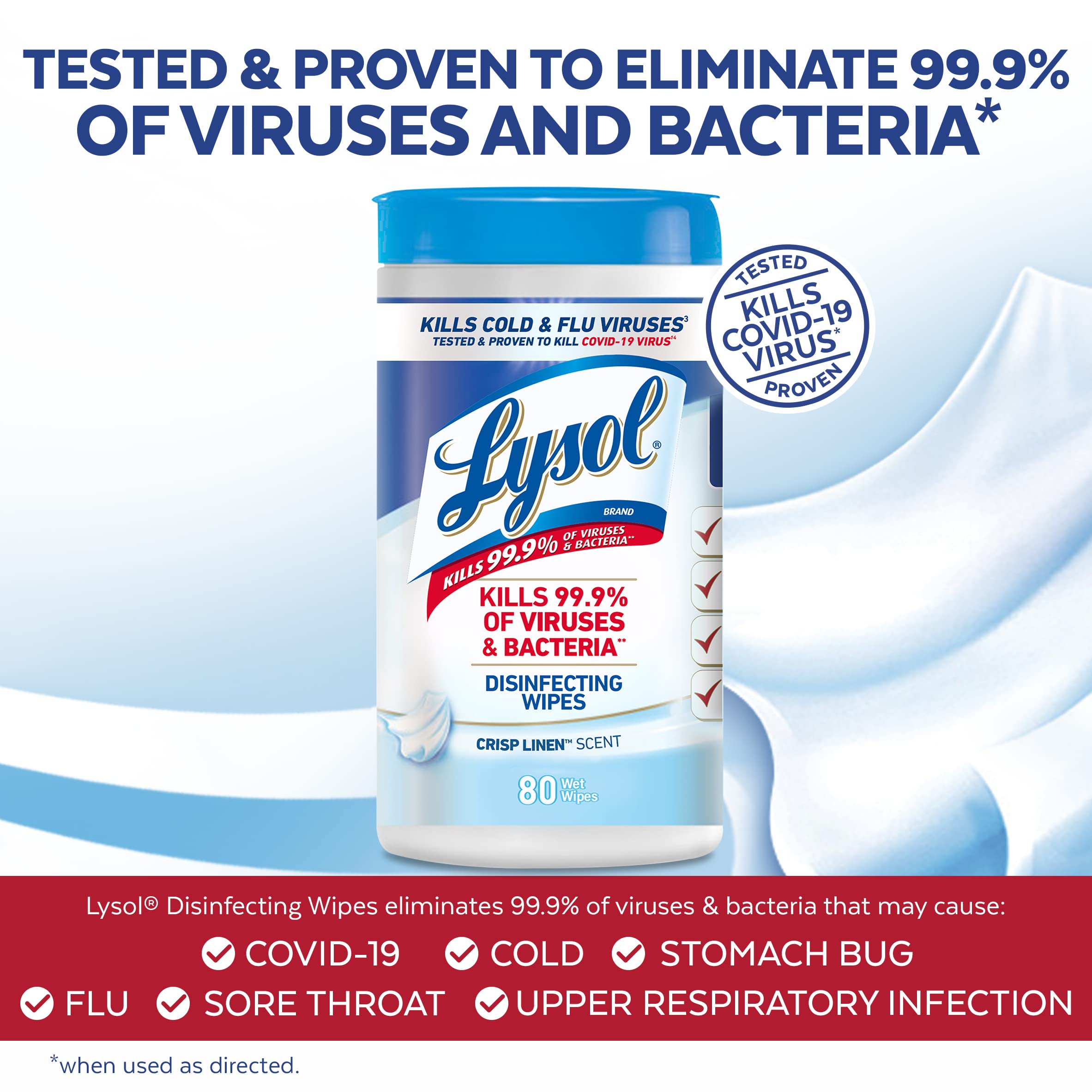 Lysol Disinfectant Wipes, Multi-Surface Disinfectant Cleaning Wipes, For Disinfecting and Cleaning, Crisp Linen, 80 Count (Pack of 4)