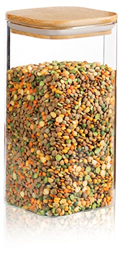 Glass Kitchen Canisters with Airtight Bamboo Lids - Kitchen Organization and Food Storage Glass Jar for Candy, Cookie, Rice, Sugar, Flour, Pasta, Nuts.