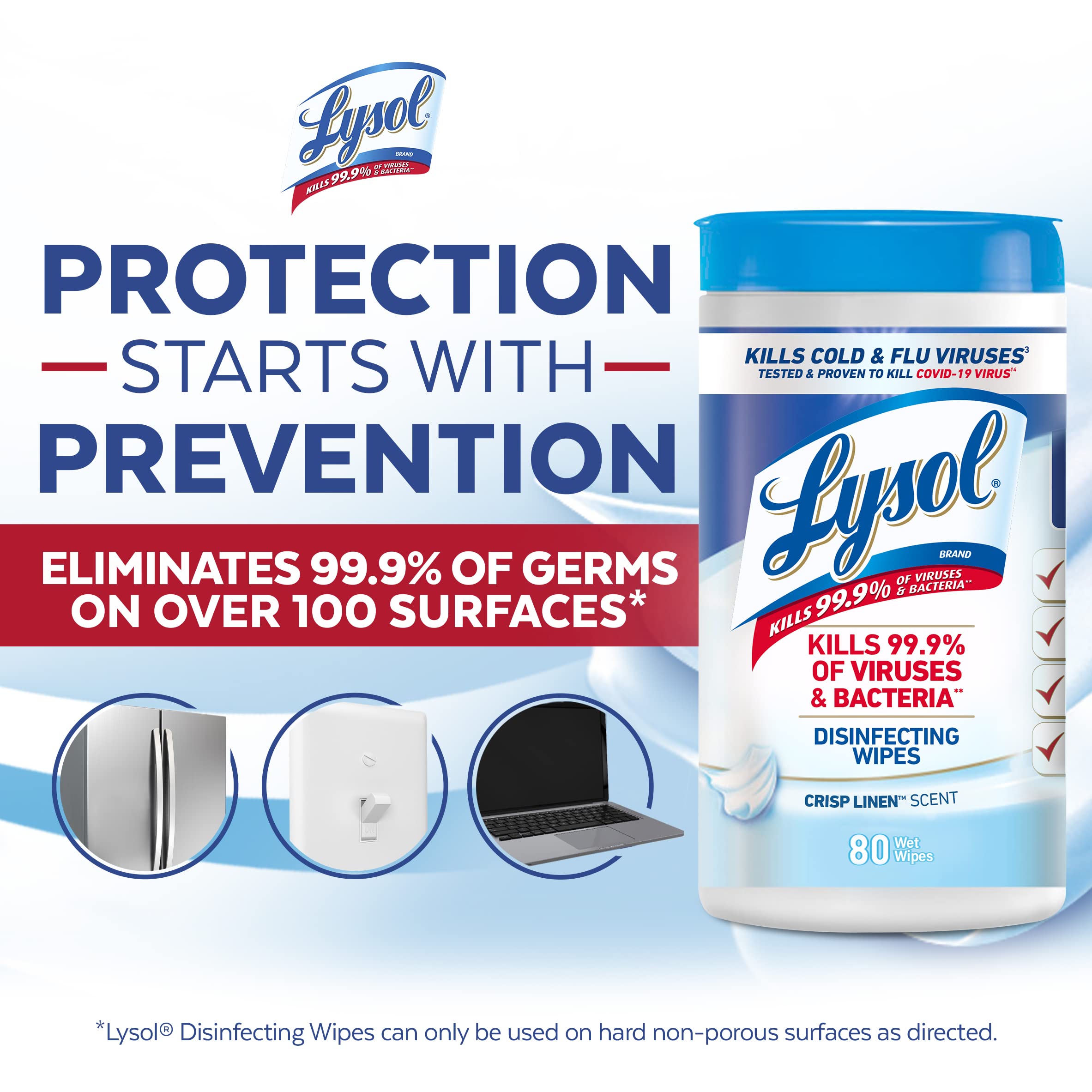 Lysol Disinfectant Wipes, Multi-Surface Disinfectant Cleaning Wipes, For Disinfecting and Cleaning, Crisp Linen, 80 Count (Pack of 4)