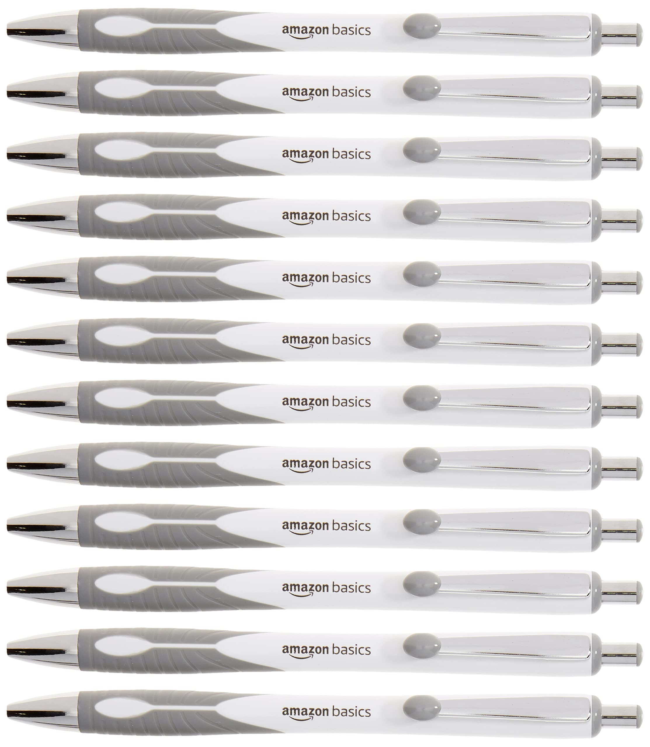 Amazon Basics Retractable Ballpoint Pens White Barrel, Medium Point 1.0mm, Black Ink, 12 Pack