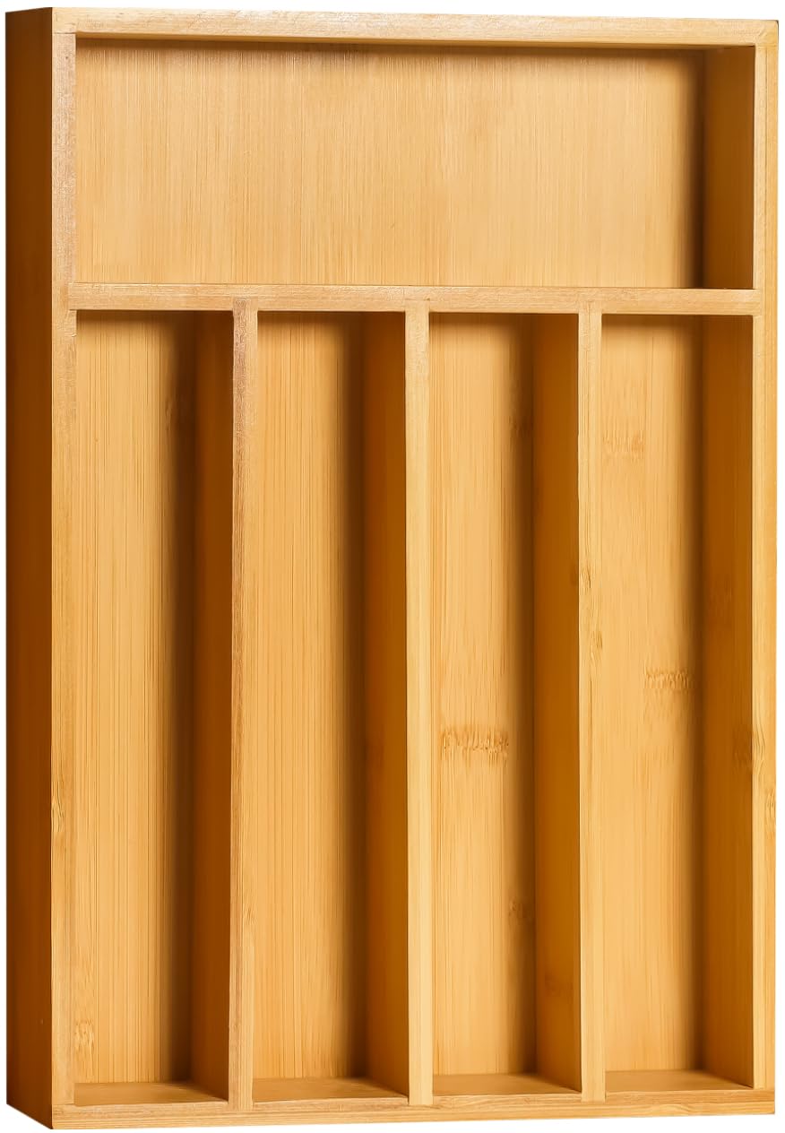 Utopia Kitchen Bamboo Silverware Organizer- 5 Compartments - Bamboo Drawer Organizer - Bamboo Hardware Organizer (Natural)