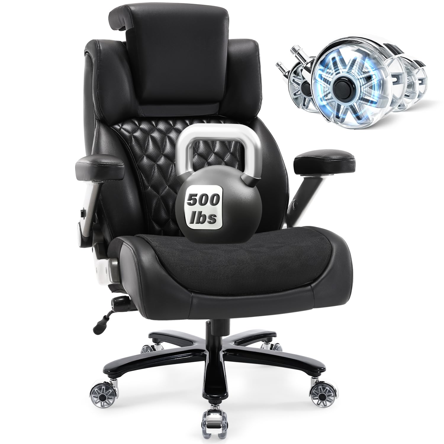 Big and Tall Office Chair 400lb- Adjustable Lumbar Support, Heavy Duty Metal Base, High Back Large Executive Office Chair, Computer Desk Chair Ergonomic Design for Back Pain, Black