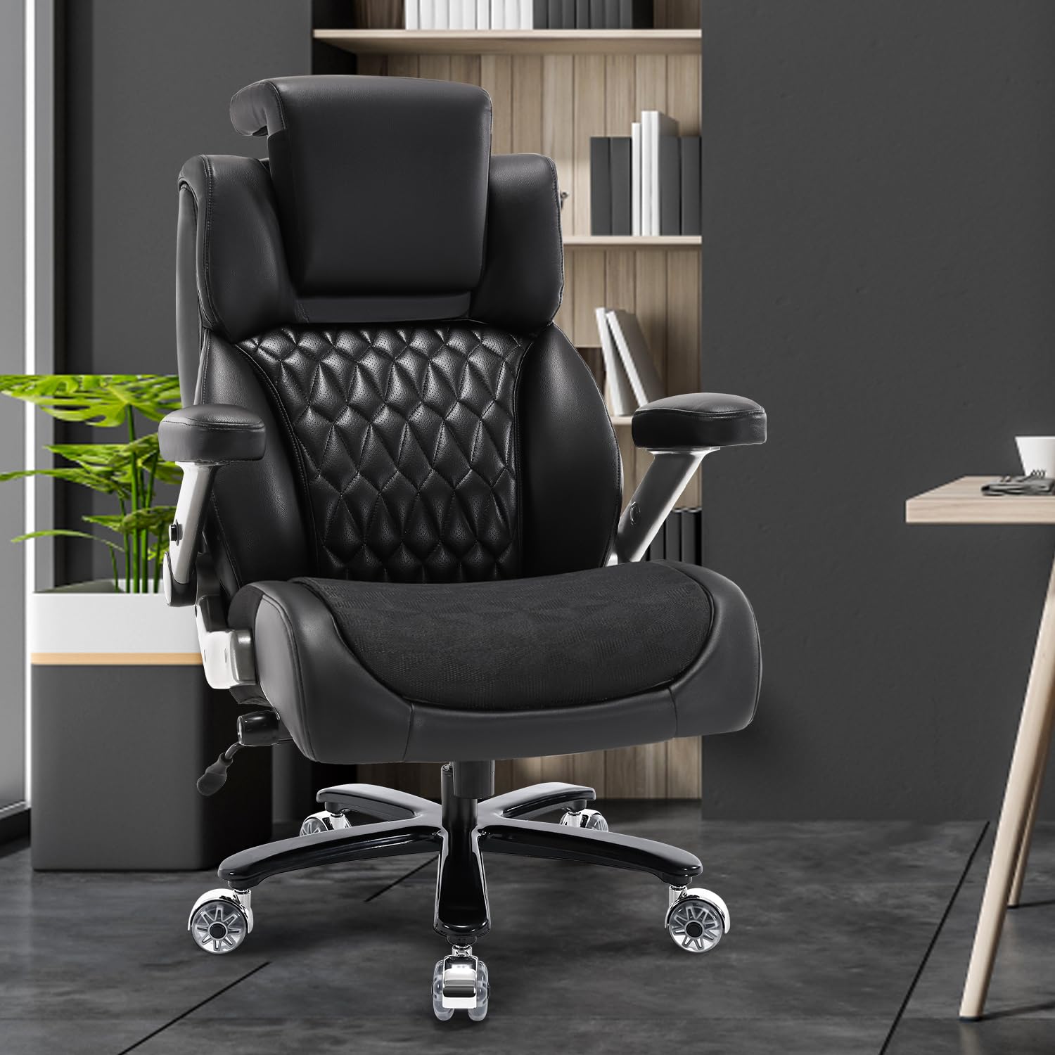 Big and Tall Office Chair 400lb- Adjustable Lumbar Support, Heavy Duty Metal Base, High Back Large Executive Office Chair, Computer Desk Chair Ergonomic Design for Back Pain, Black