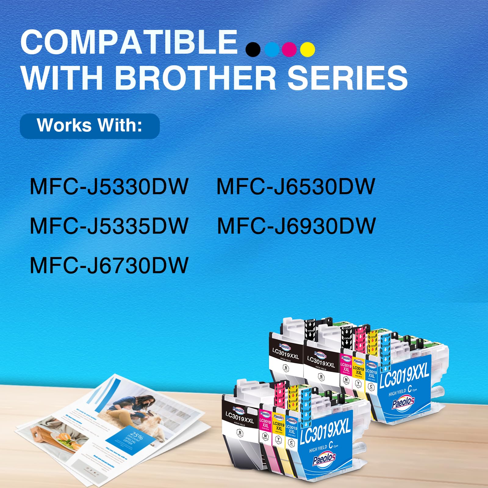 Paeolos Compatible LC3019XXL Ink Cartridge BK/C/M/Y Replacement for Brother LC3017 LC3019 XXL Use with MFC-J5330DW MFC-J6530DW MFC-J6930DW MFC-J6730DW Inkjet Printers, 9 Packs (2CMY & 3BK)