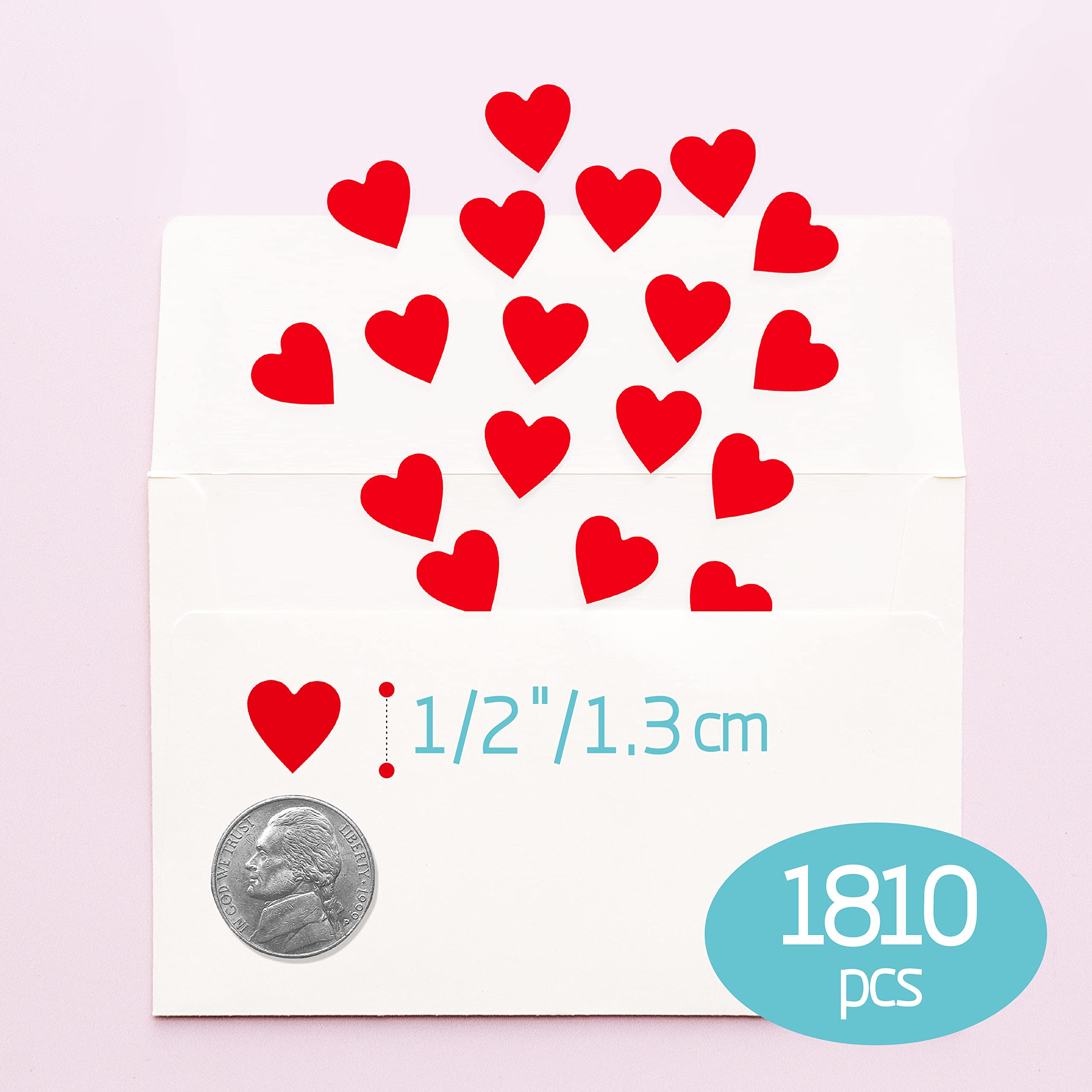 1810 PCS Heart-Shaped Red Stickers , Permanent Love Labels on 10 Sheets for Party Favors, Invitation Seals, Gift Packaging, Boxes and Bags ( 1/2” in Diameter)