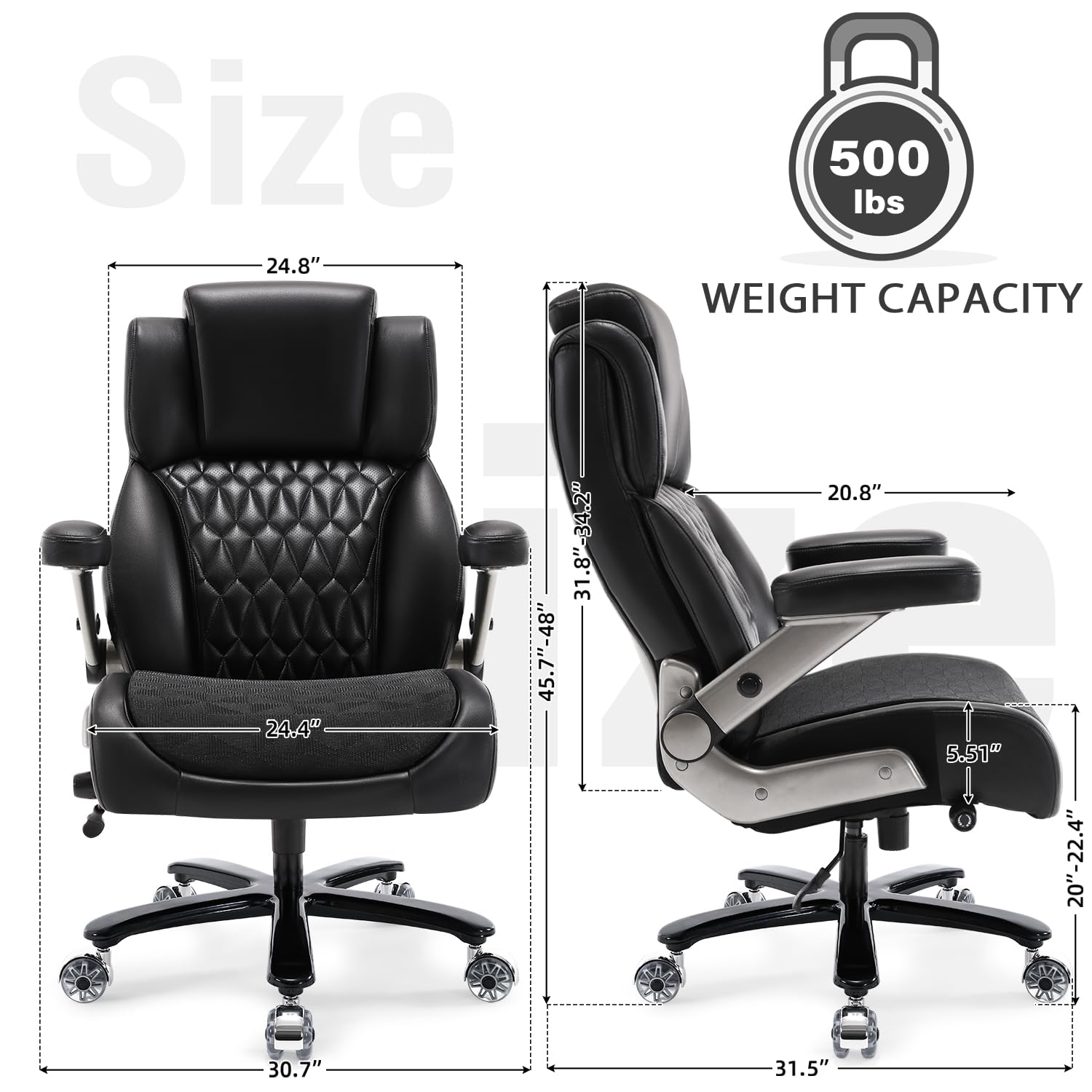 Big and Tall Office Chair 400lb- Adjustable Lumbar Support, Heavy Duty Metal Base, High Back Large Executive Office Chair, Computer Desk Chair Ergonomic Design for Back Pain, Black