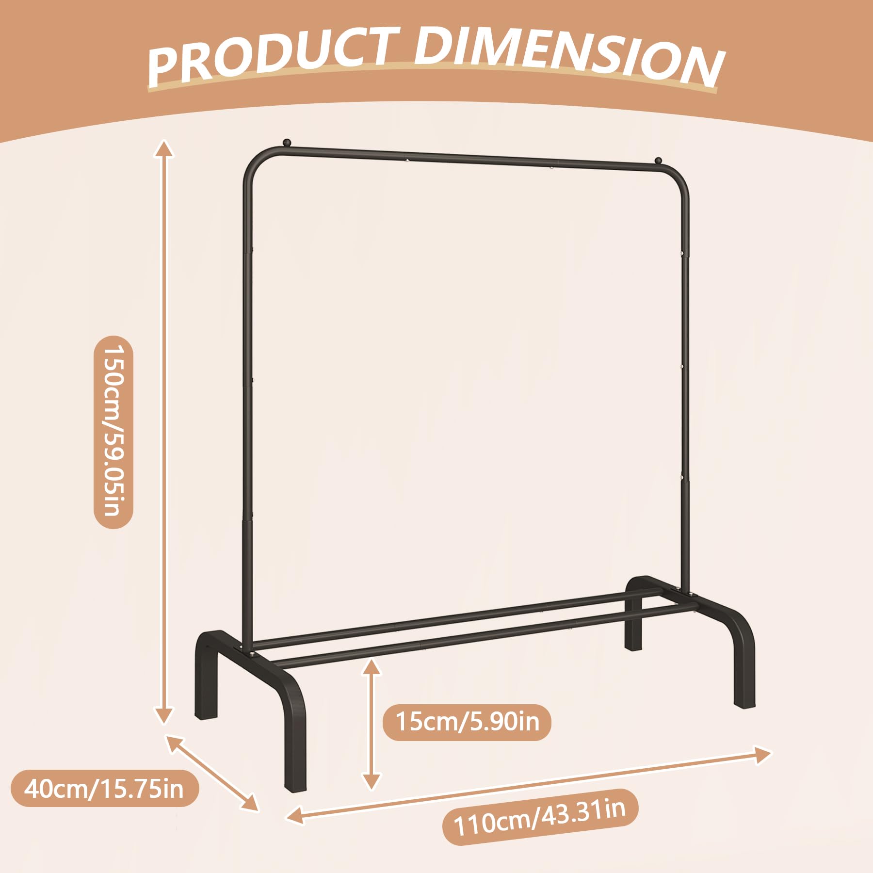JIUYOTREE Metal Clothing Rack, 43.3 Inches Clothes Garment Coat Rack with Bottom Shelf, Clothing Rack for Hanging Clothes, Coats, Skirts, Shirts, Sweaters, Black