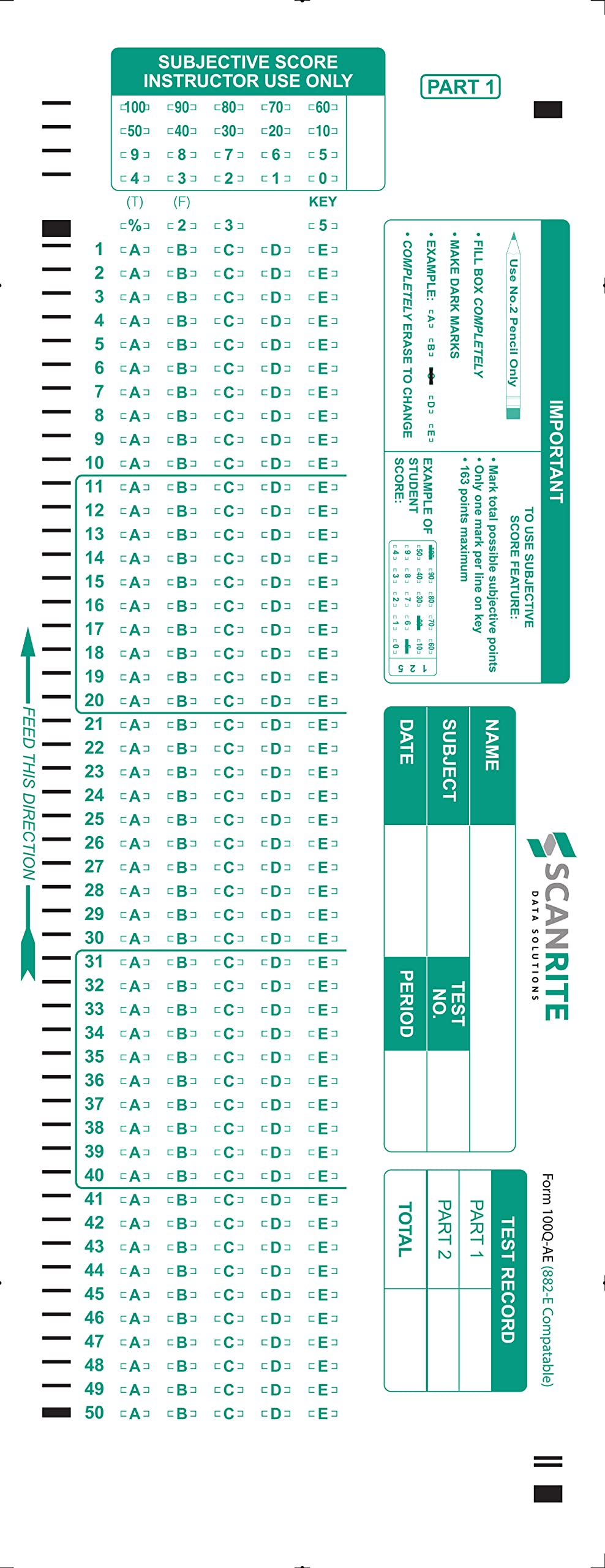 ScanRite - 882-E Scantron Compatible Testing Sheet (25 sheet pack)