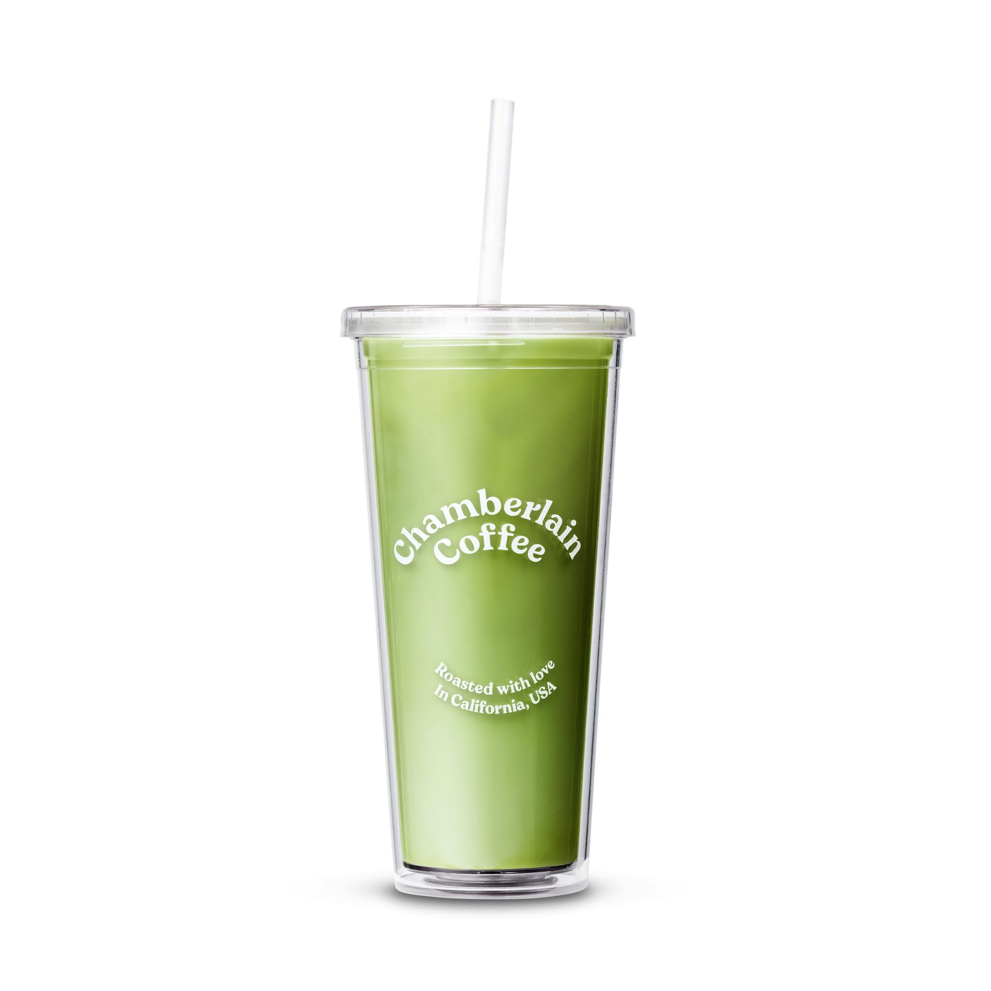 Chamberlain Coffee Transparent Tumbler - 24 Oz Clear Iced Coffee Tumbler with Straw - Double Wall Tumbler with Lid for Cold Brew, Iced Tea, Matcha and Cold Drinks - 100% Recyclable Iced Coffee Cup
