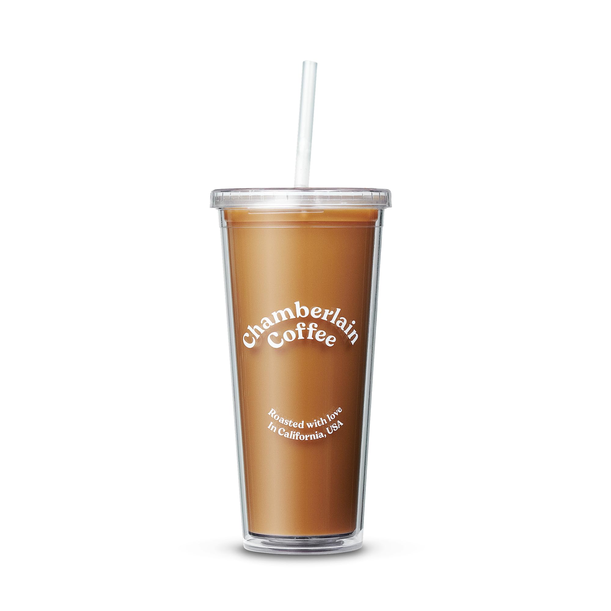 Chamberlain Coffee Transparent Tumbler - 24 Oz Clear Iced Coffee Tumbler with Straw - Double Wall Tumbler with Lid for Cold Brew, Iced Tea, Matcha and Cold Drinks - 100% Recyclable Iced Coffee Cup