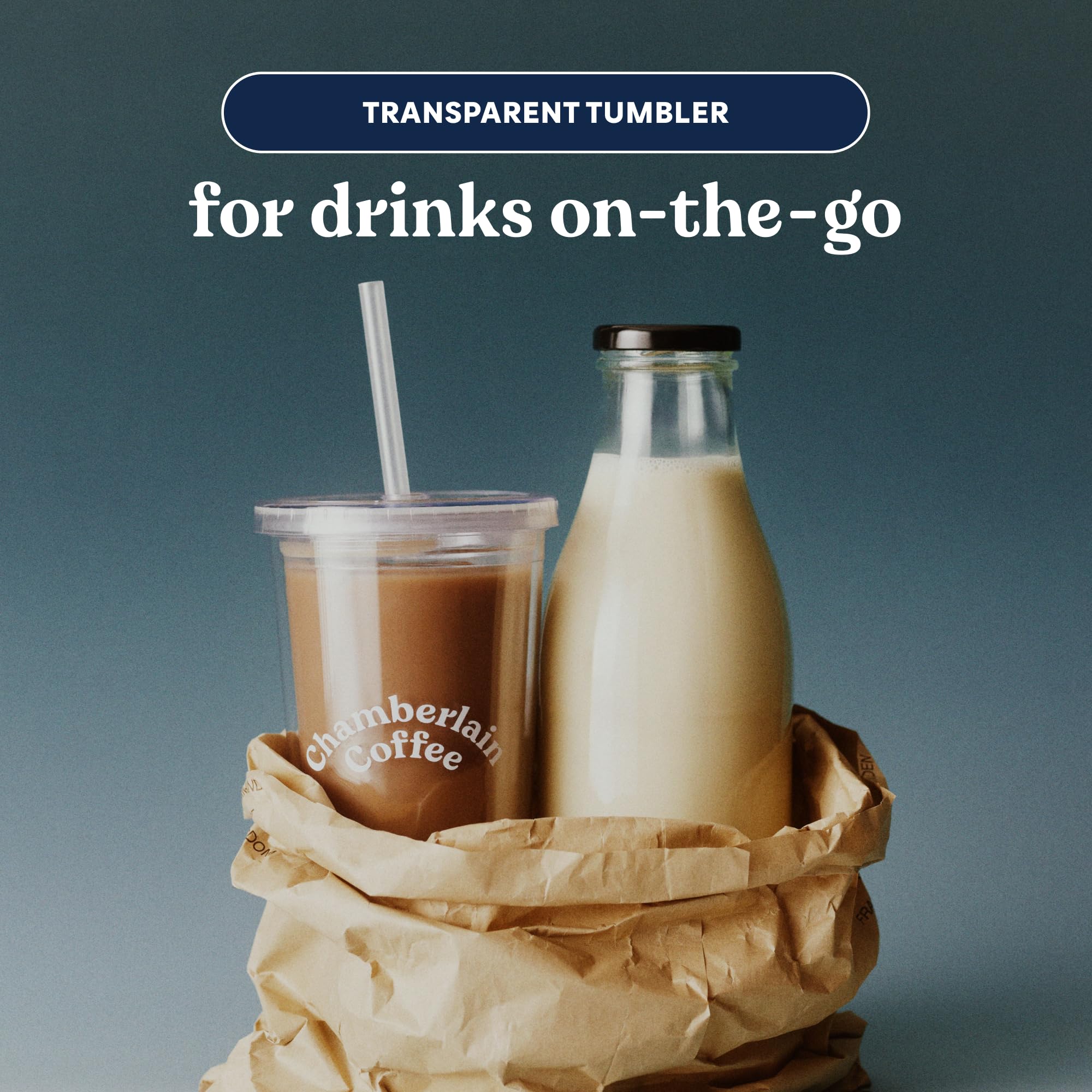 Chamberlain Coffee Transparent Tumbler - 24 Oz Clear Iced Coffee Tumbler with Straw - Double Wall Tumbler with Lid for Cold Brew, Iced Tea, Matcha and Cold Drinks - 100% Recyclable Iced Coffee Cup