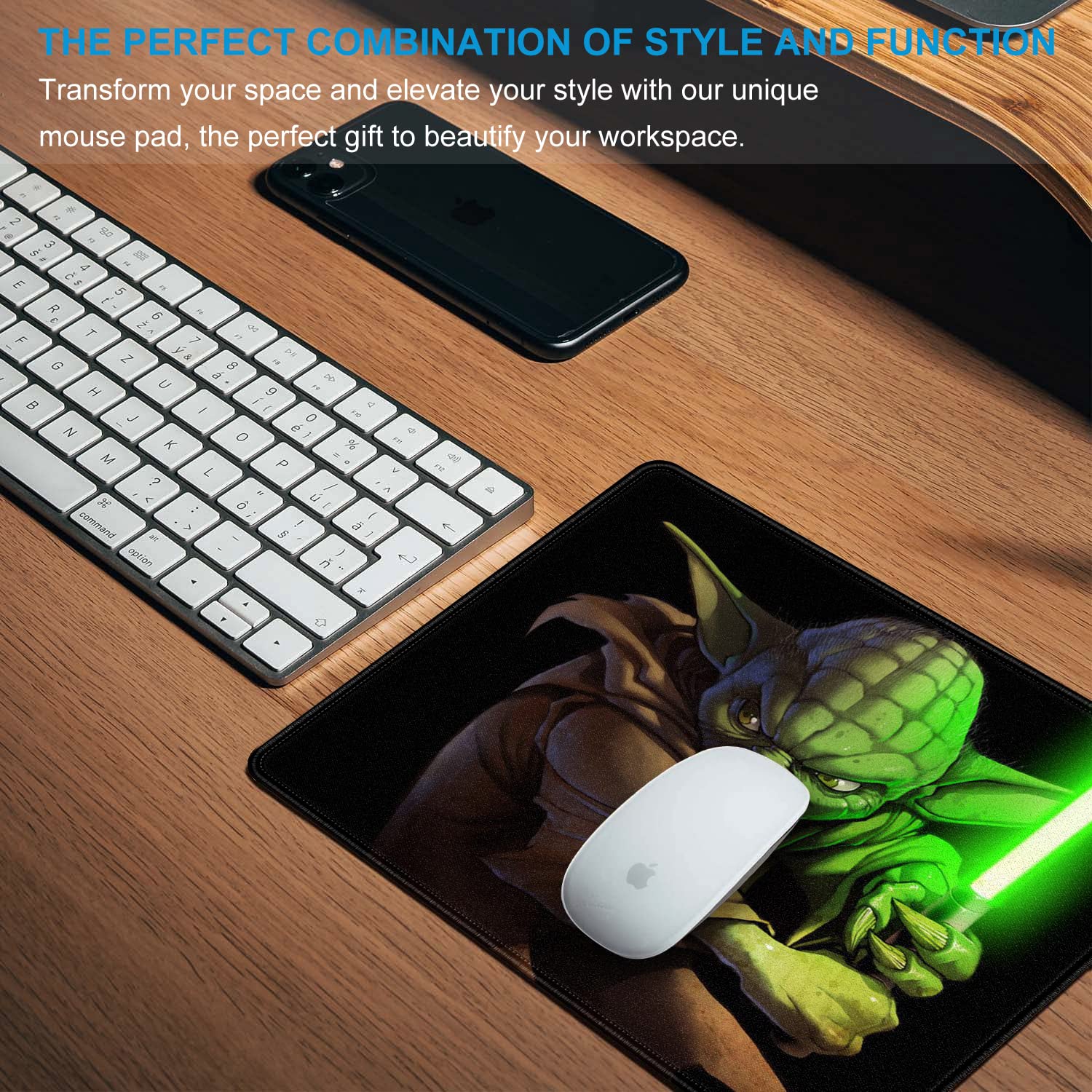 olciunix YoDa Mouse Pad with Stitched Edges Personalized Design Computer Laptop Gaming Mousepad Non-Slip Washable Rubber Desk Mat 12 x 10 inch