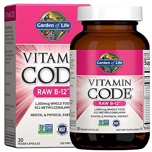 Garden of Life B12 - Vitamin Code Raw B-12-30 Capsules, 1,000mcg Whole Food B12 Methylcobalamin for Energy, Vegan Methylcobalamin B12 Vitamin Plus Probiotics & Enzymes, Gluten Free Supplements