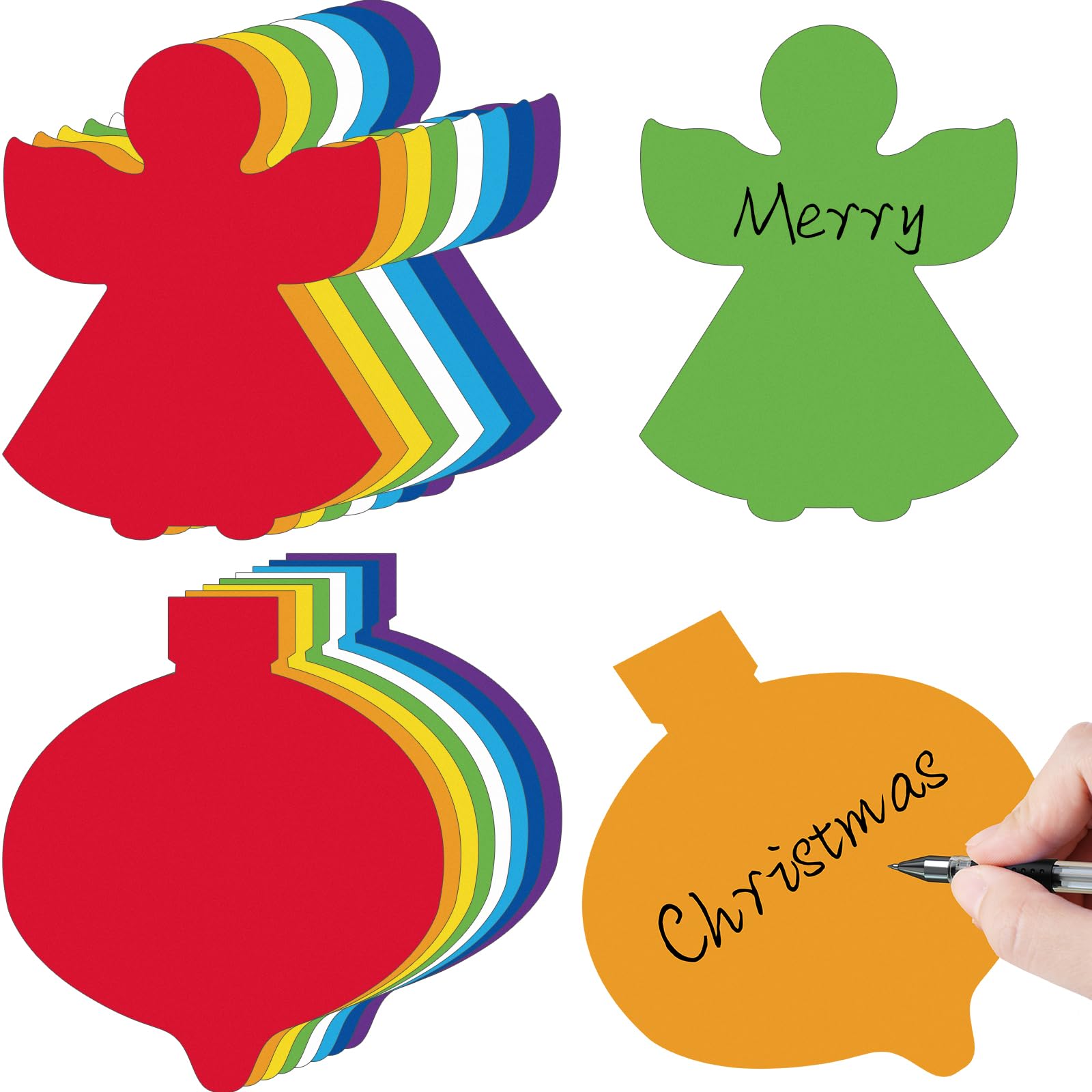 Harloon 100 Pcs Christmas Angle Cutouts Ball Cutouts Set 5.5'' Christmas Paper Cut Outs Classroom Bulletin Board Decoration Colorful Xmas Craft Cutout with 100 Pcs Glue Point for Kids School, 8 Colors