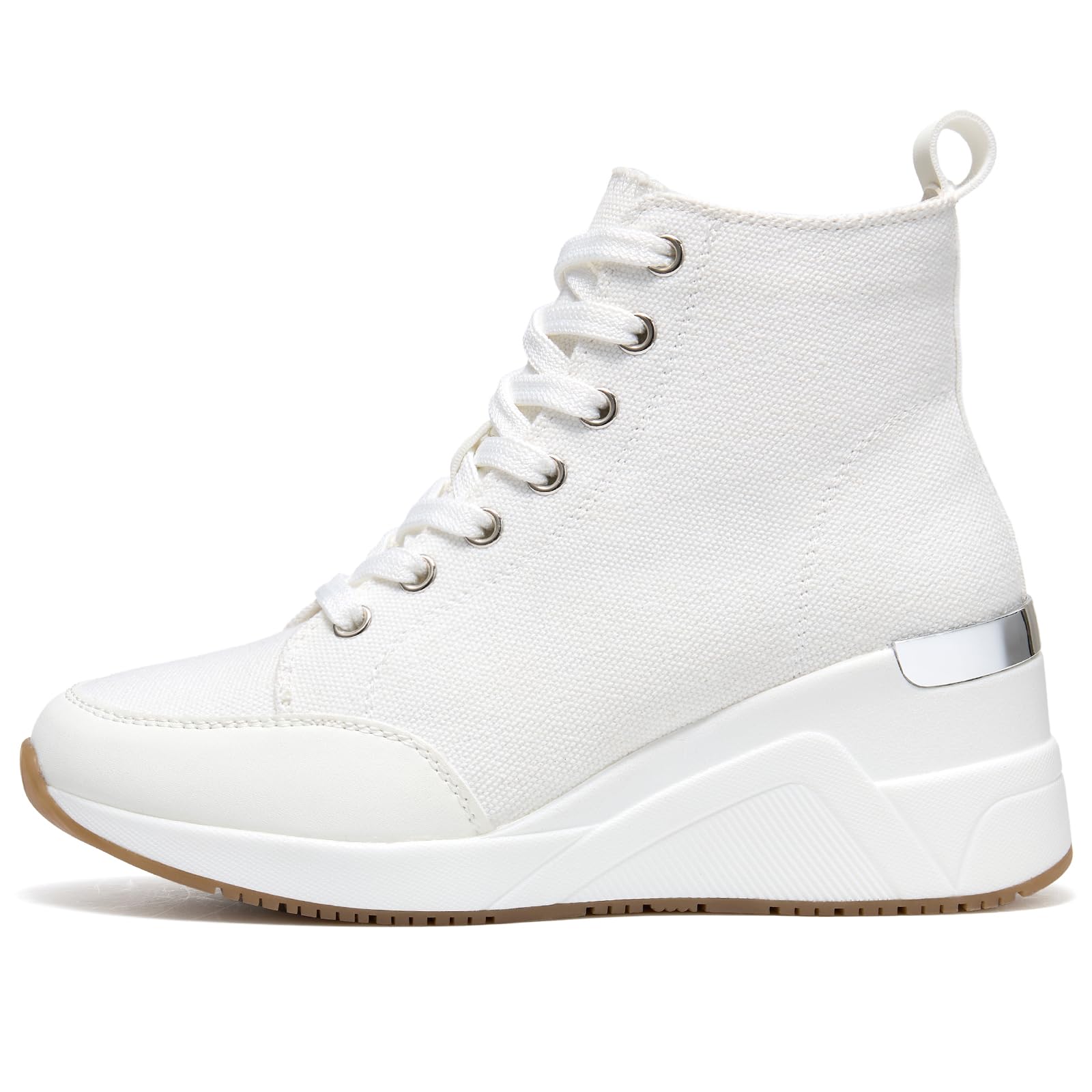 Cestfini White High Top Canvas Shoes for Women Wedge Sneakers Non-Slip Lace Up Platform Sneakers