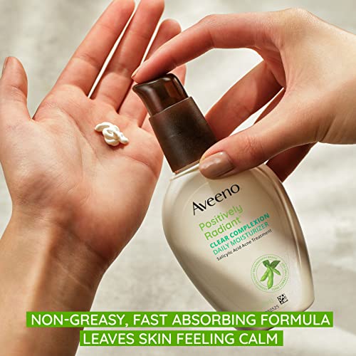 Aveeno Clear Complexion Salicylic Acid Acne-Fighting Daily Face Moisturizer for Breakout-Prone Skin & Uneven Tone, Total Soy Complex, Oil-Free, Hypoallergenic & Non-Comedogenic, 4 fl. oz