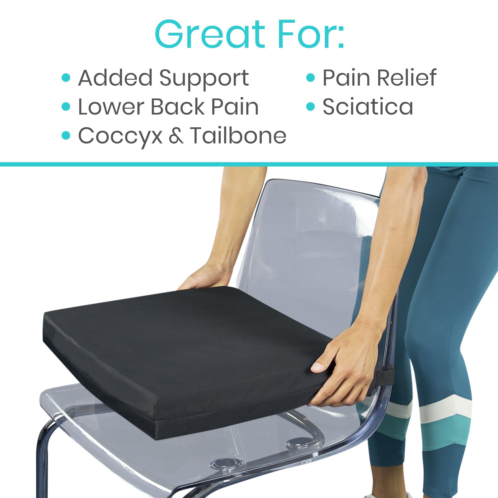 Vive Wheelchair Cushion - Gel Seat Pad for Coccyx, Orthopedic Back Support, Sciatica & Tailbone Pain Relief - Waterproof Cover + 4 Layer Foam Support and Comfort - for Pressure Sores and Ulcers