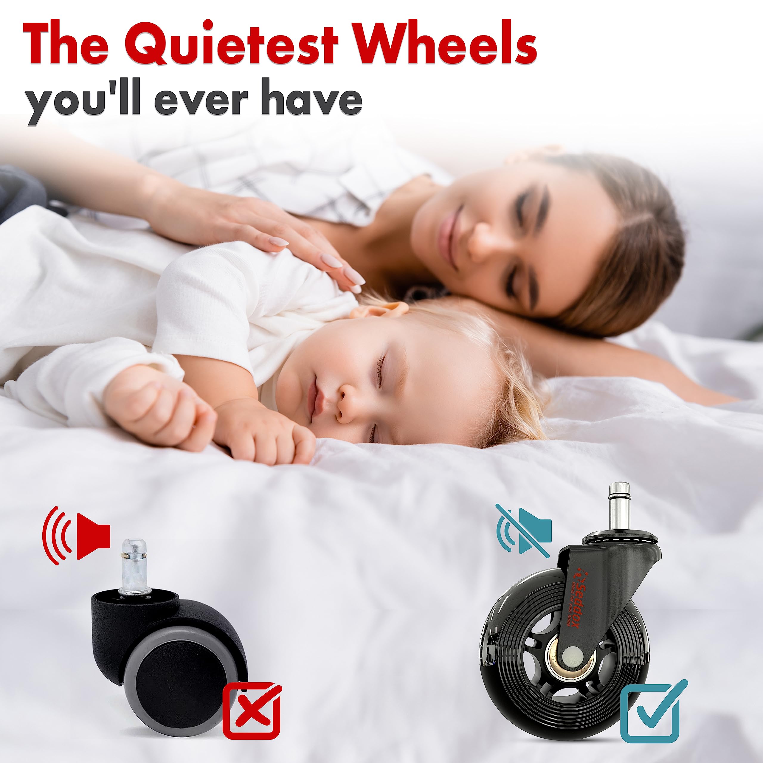 Professional Office Chair Wheels 10mm Stem - FIT IKEA Chairs ONLY - 3'' Replacement Rubber Chair Casters - Best Protection for Your Hardwood Floors Without Any Chair MATS - Black