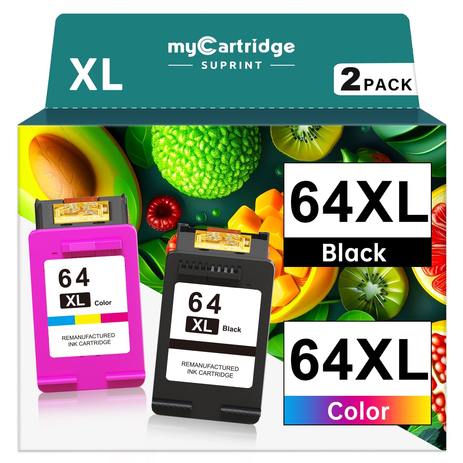 myCartridge SUPRINT 64XL Ink Cartridge Combo Pack Remanufactured Ink Cartridge Replacement for HP 64 XL 64XL for Envy 7855 7155 7858 5542 6255 7800 6232 6252 Printer Black Color (2 Pack) 64 Ink