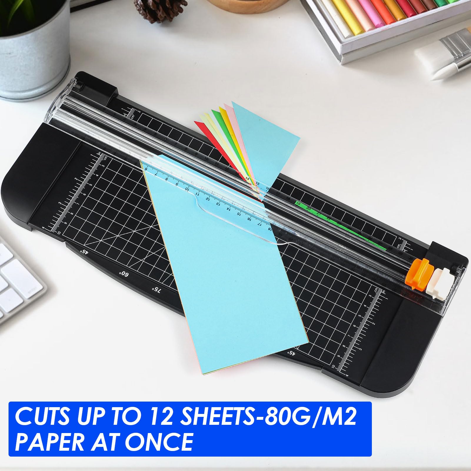 CREGEAR Paper Cutter 12 Inch Paper Trimmer with Scoring Blade, Paper Cutters for Cardstock Scrapbooking Tool with Automatic Security Safeguard and Side Ruler, Portable Paper Cutter for Crafting, Black