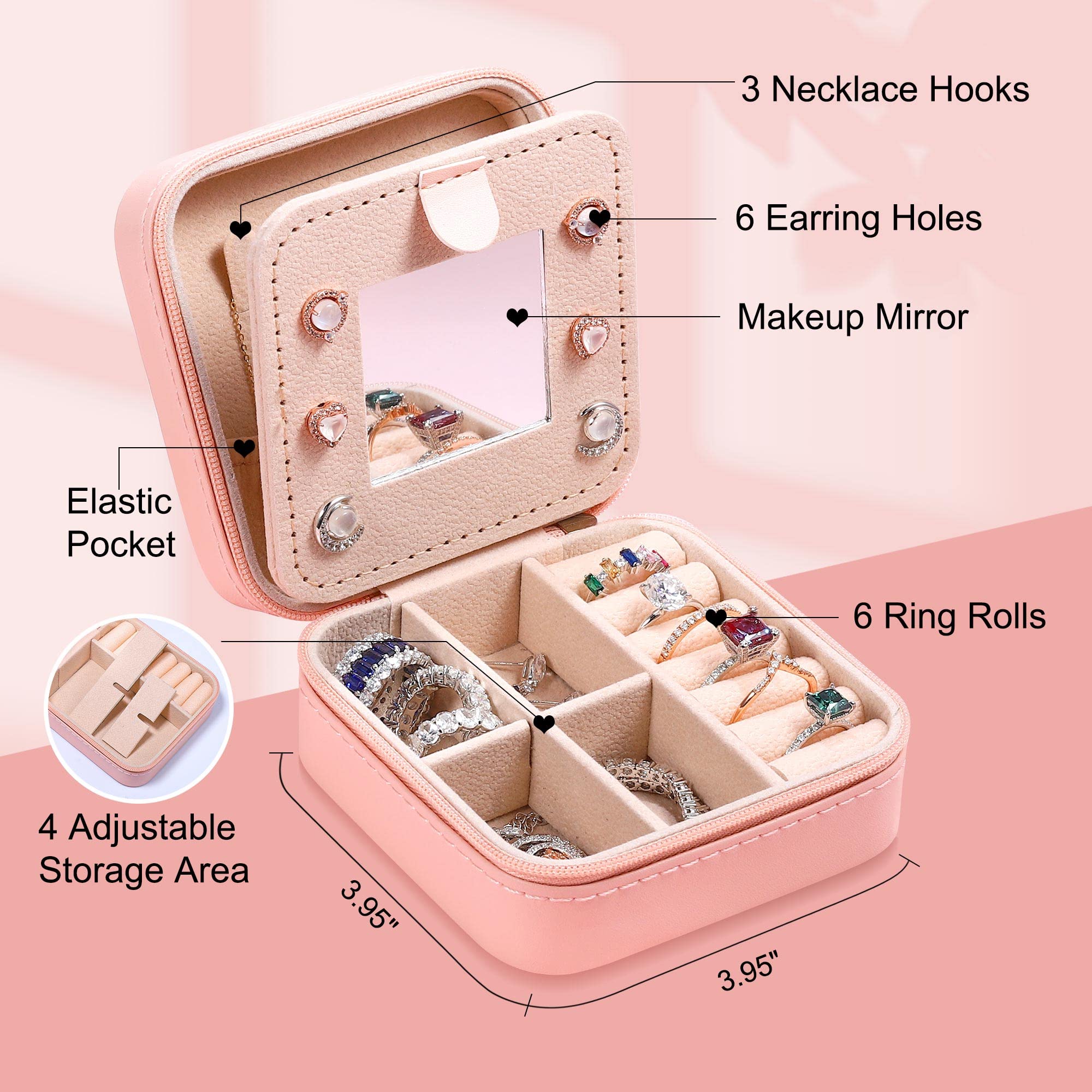 Parima Travel Gifts for Women Girls, Small Jewelry Box | Travel Jewelry Case Jewelry Organizer Box | Travel Jewelry Box | Travel Essentials Jewelry Case | Sunflower Gifts for Women - Letter N, Pink