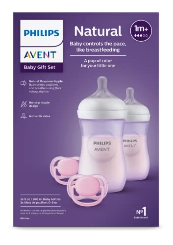 Philips Avent Natural Baby Bottle with Natural Response Nipple, Purple Baby Gift Set, SCD837/01