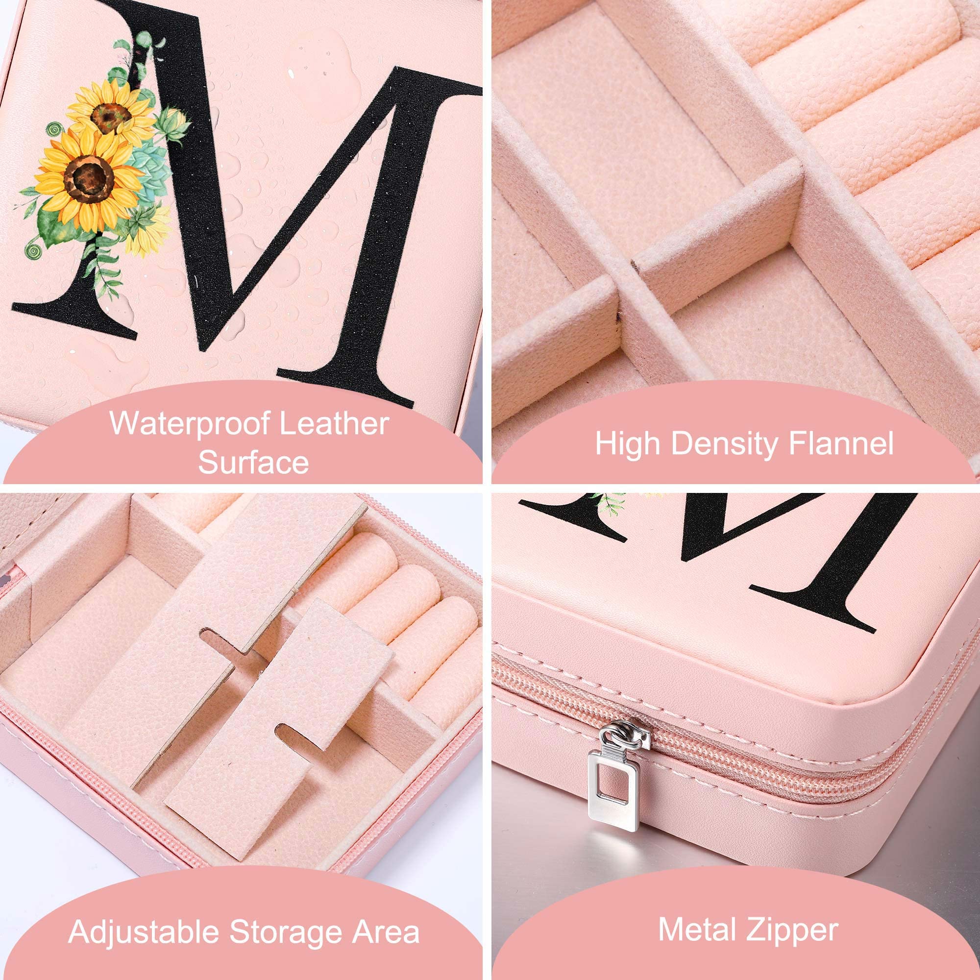 Parima Travel Gifts for Women Girls, Small Jewelry Box | Travel Jewelry Case Jewelry Organizer Box | Travel Jewelry Box | Travel Essentials Jewelry Case | Sunflower Gifts for Women - Letter N, Pink