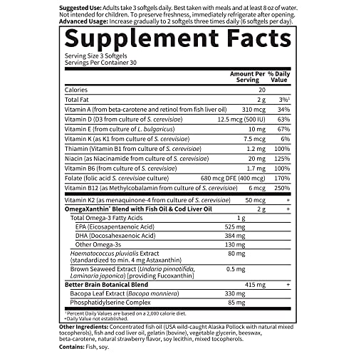 Garden of Life Ultra Pure EPA/DHA Omega 3 Fish Oil - Oceans 3 Better Brain Supplement with Antioxidants, 90 Softgels
