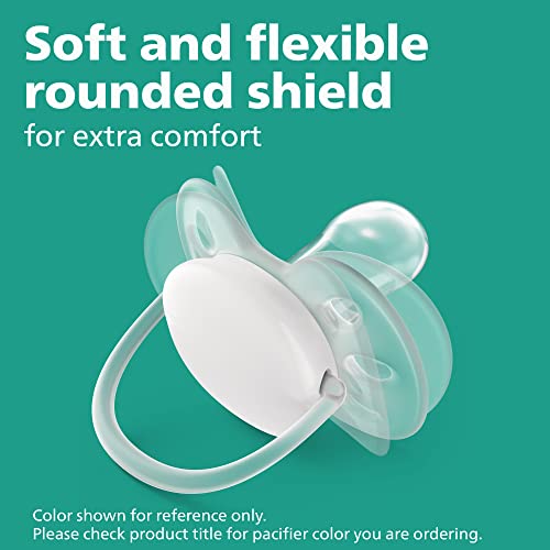 Philips AVENT Ultra Soft Pacifier, 0-6 Months, Arctic White/Green, 4 Pack, SCF214/40