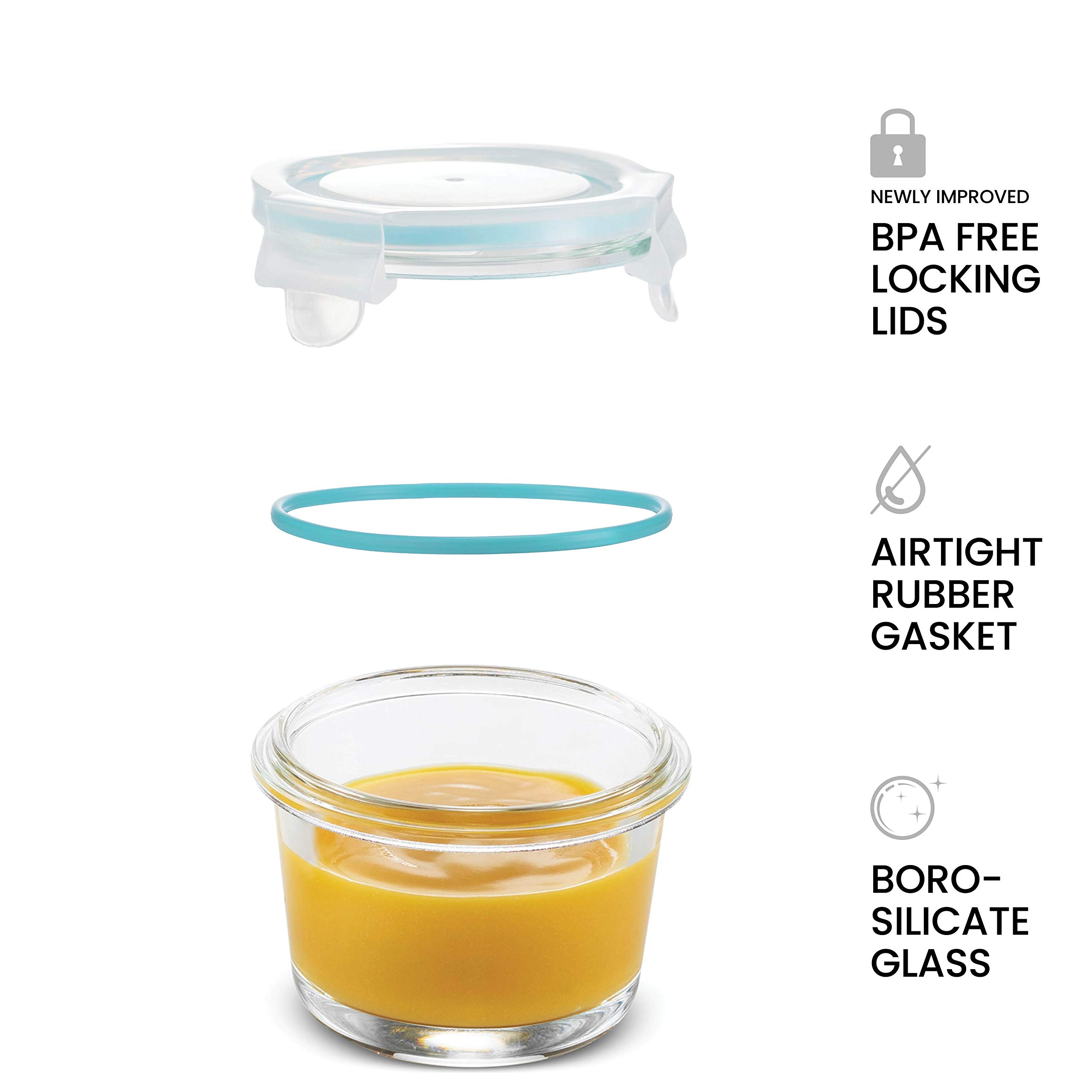 Superior Glass Food Storage Containers - Set of 6-4 Oz Containers with Airtight BPA-Free Locking Lids - Food containers - Microwave & Dishwasher Safe - Small Containers for Snacks Dips etc