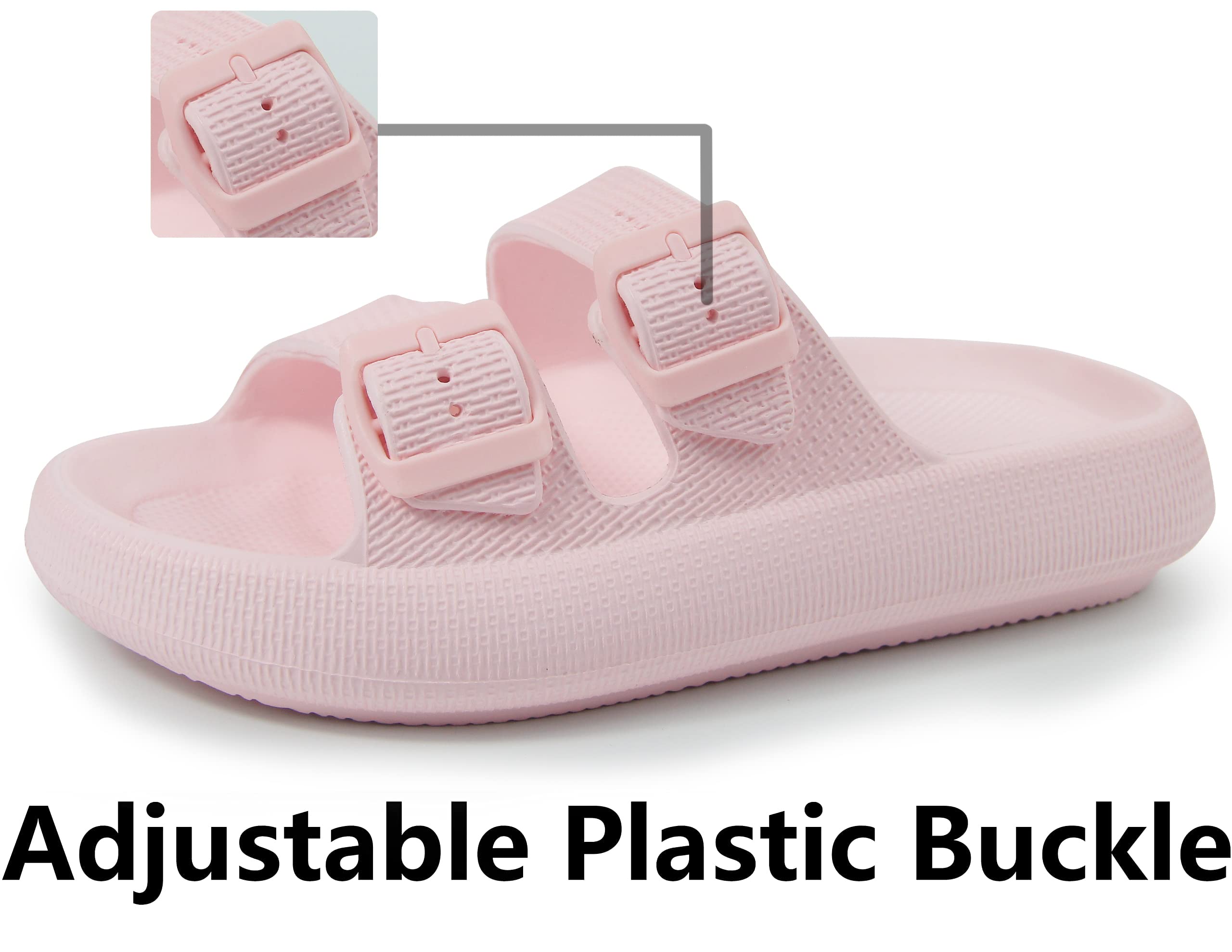 Weweya Double Buckle Slides For Women Pillow Slippers Adjustable Eva Slip On Wide Width Slides Sandals Light Pink Women Size 11 11.5