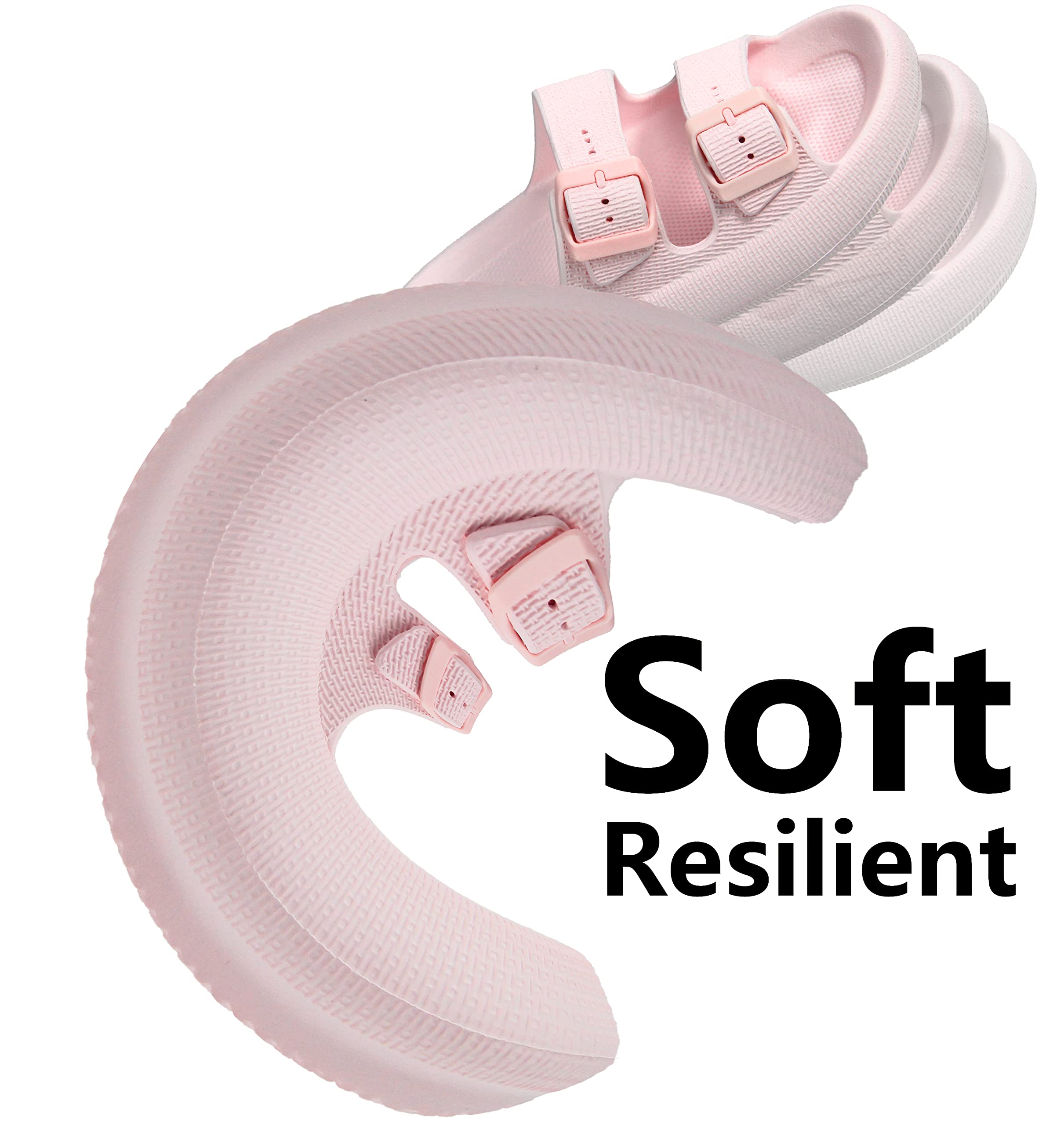 Weweya Double Buckle Slides For Women Pillow Slippers Adjustable Eva Slip On Wide Width Slides Sandals Light Pink Women Size 11 11.5