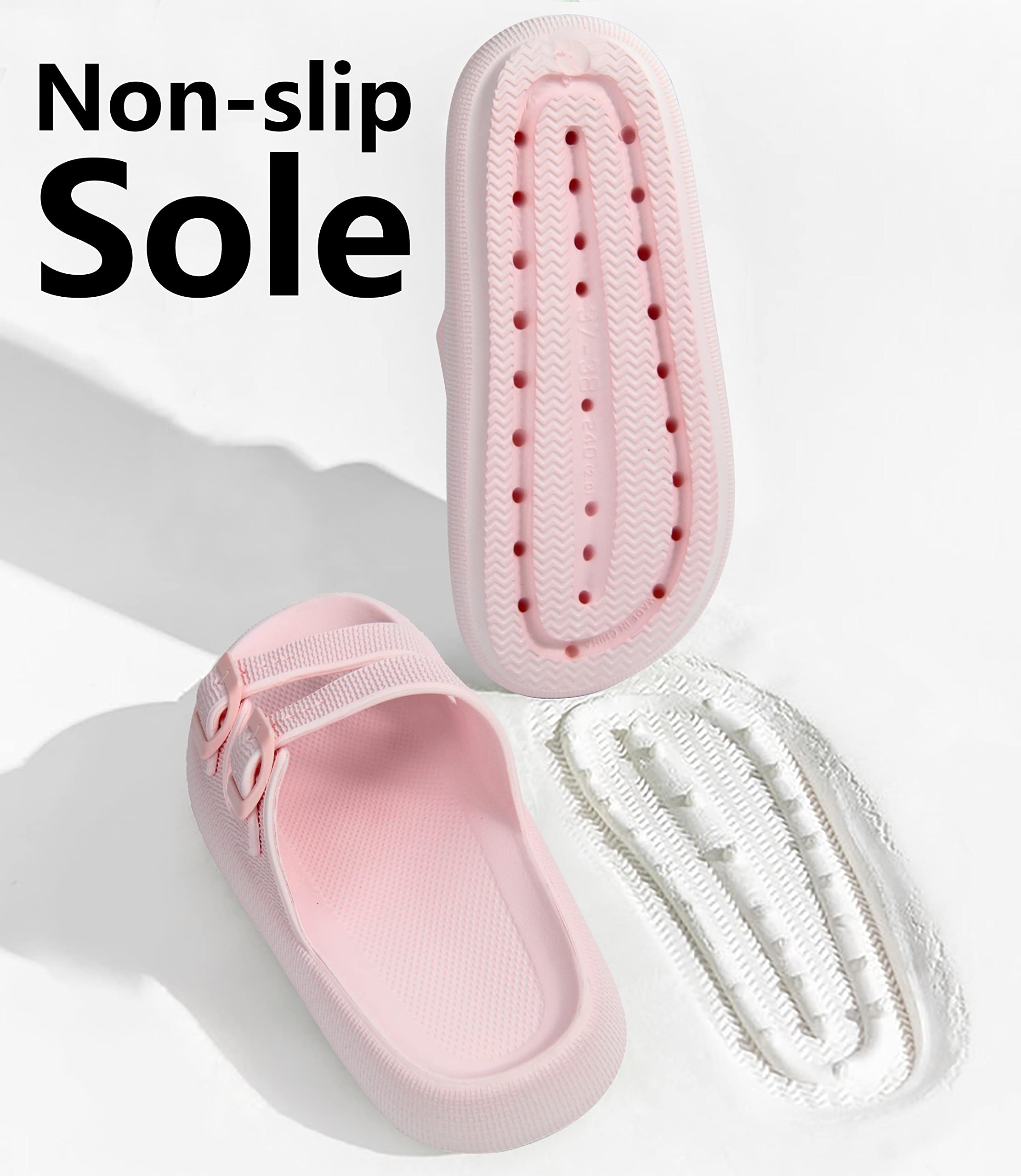 Weweya Double Buckle Slides For Women Pillow Slippers Adjustable Eva Slip On Wide Width Slides Sandals Light Pink Women Size 11 11.5