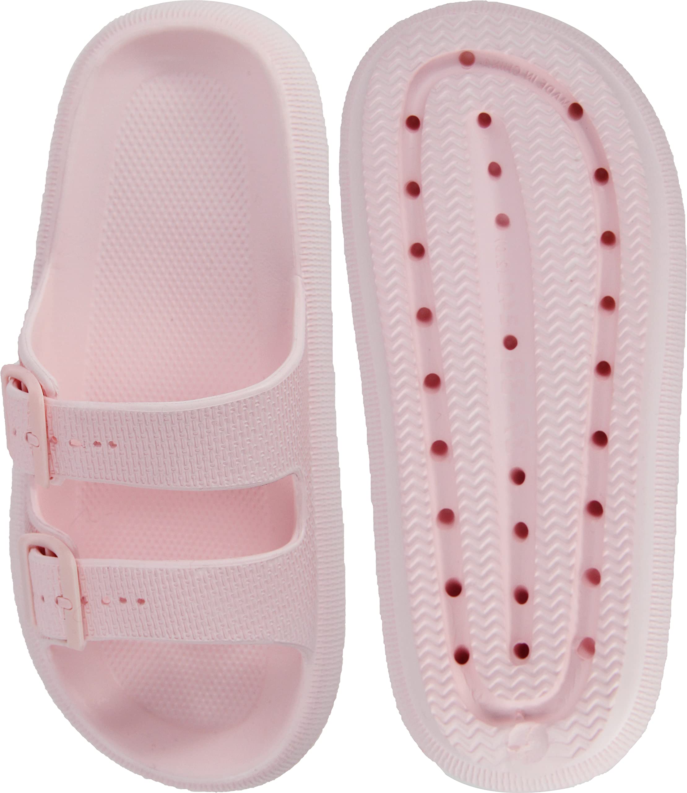 Weweya Double Buckle Slides For Women Pillow Slippers Adjustable Eva Slip On Wide Width Slides Sandals Light Pink Women Size 11 11.5