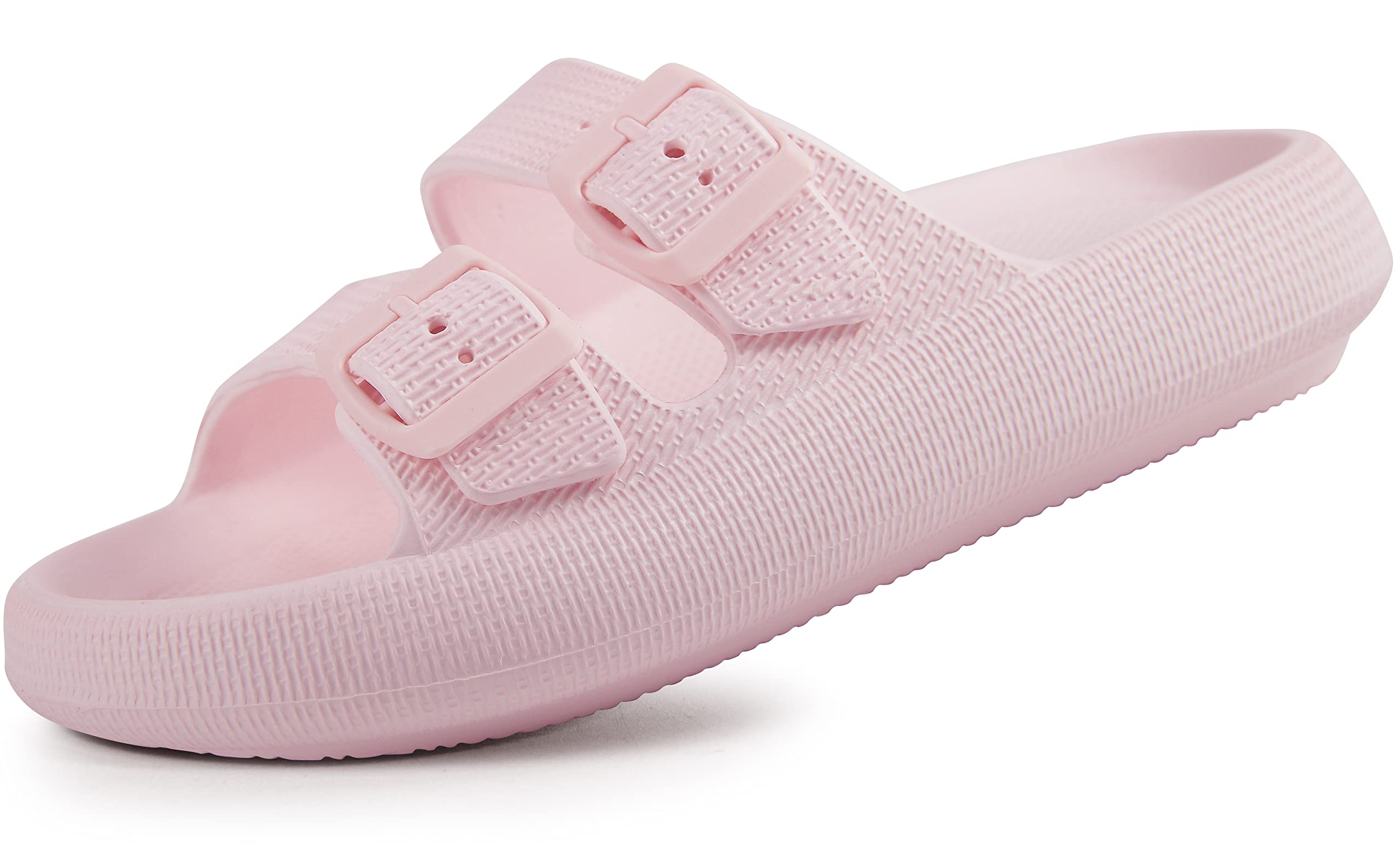 Weweya Double Buckle Slides For Women Pillow Slippers Adjustable Eva Slip On Wide Width Slides Sandals Light Pink Women Size 11 11.5